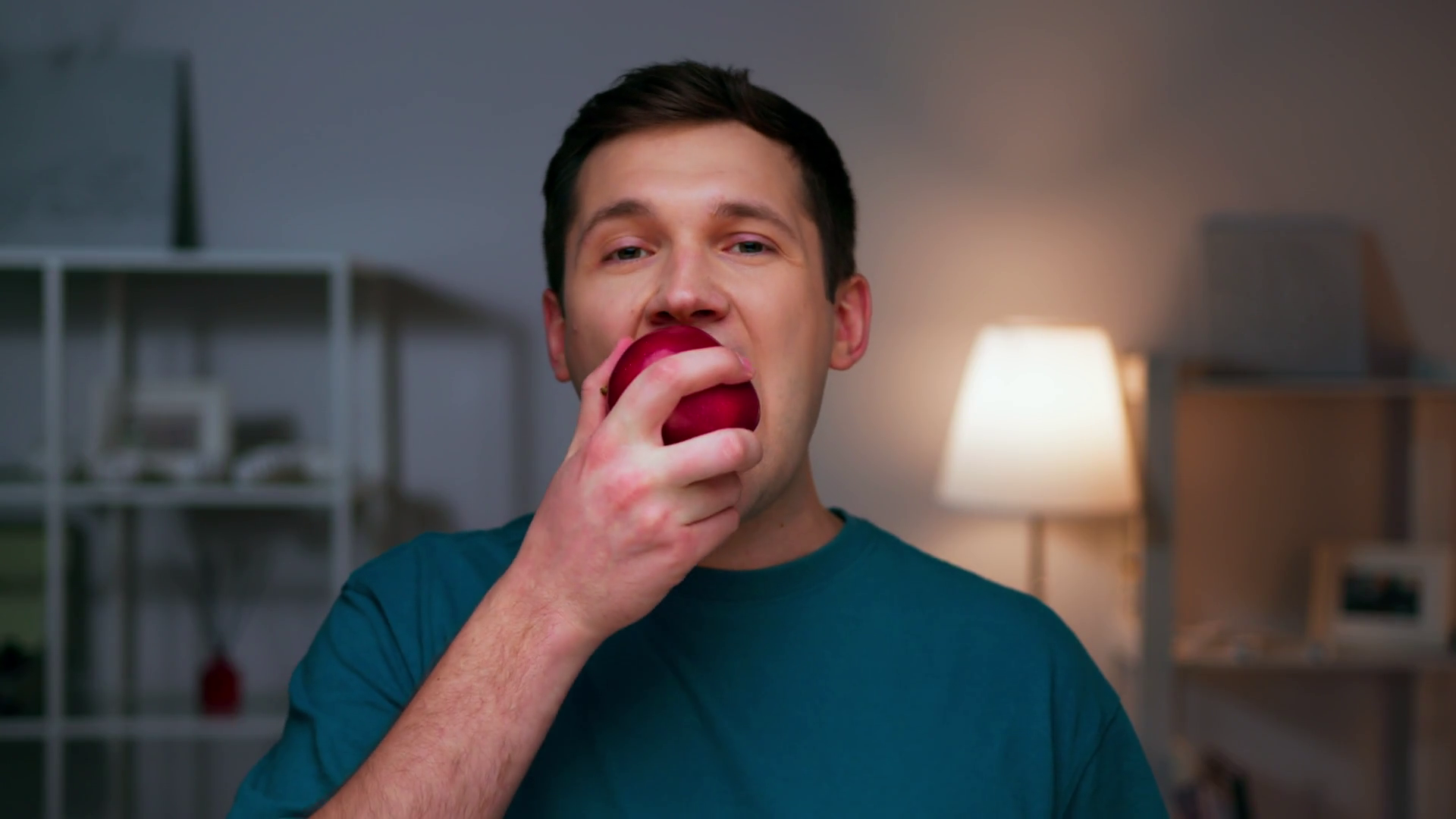 Portrait Of Young Man Eating Healthy Food Stock Footage SBV-351754397 ...