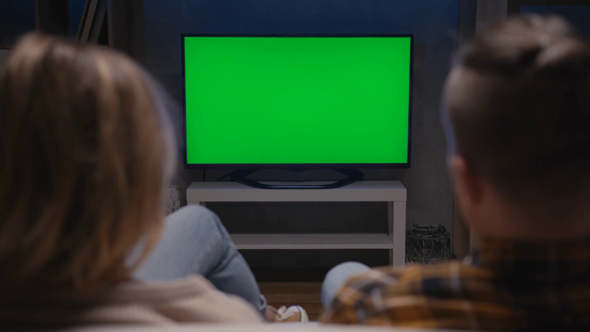 Family Couple Watches Green Screen Tv Mockup Stock Footage SBV ...