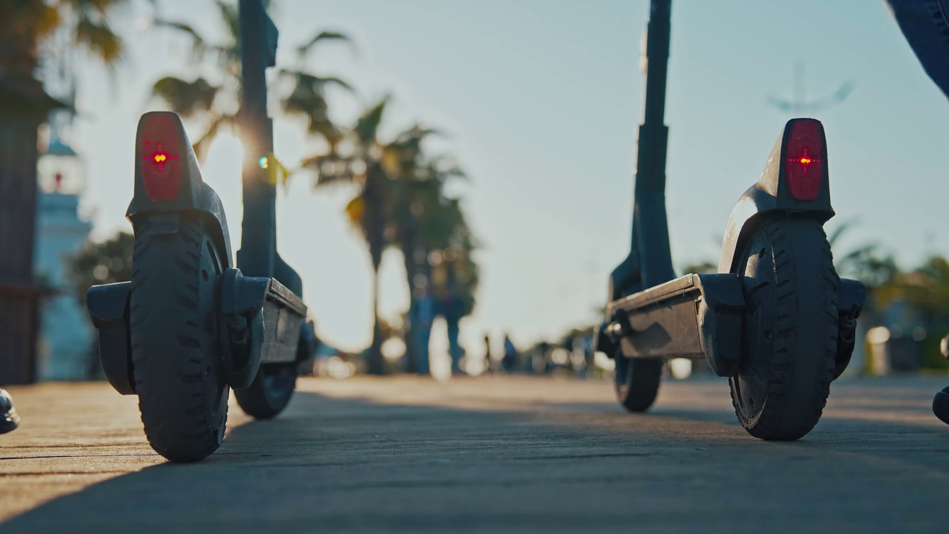 Two Men Ride Electric Kick Scooters In Park Stock Footage SBV-348419546 ...