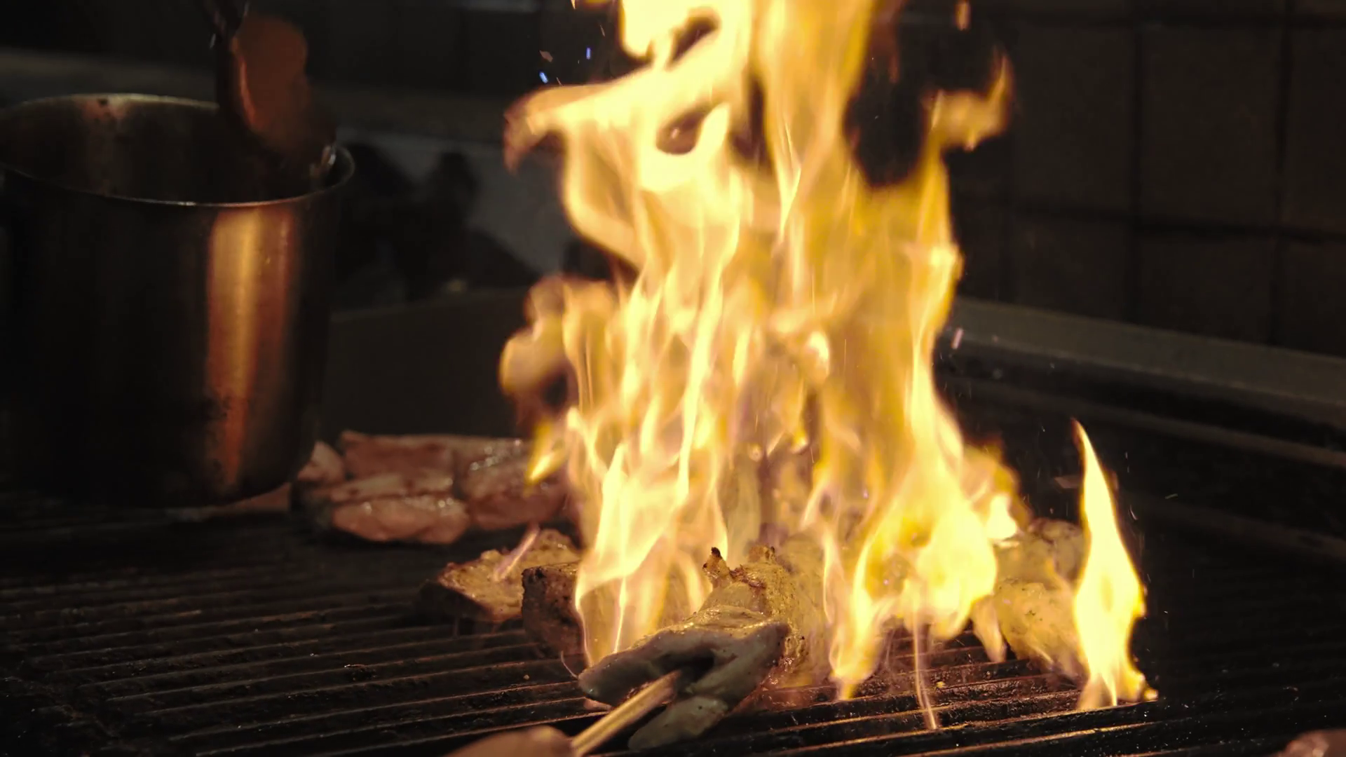 Cook Preparing Bbq Meat In Kitchen Grill On Stock Footage SBV-348724381 ...
