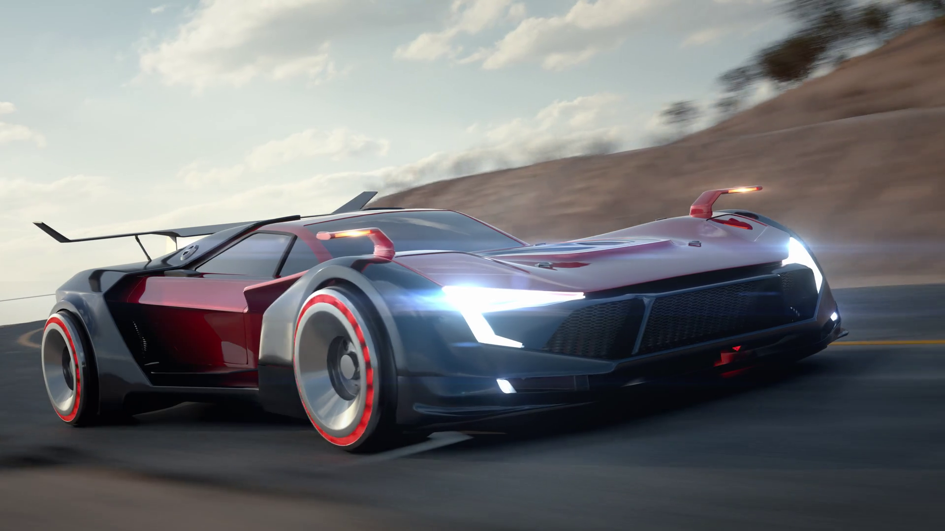 Sports Car Concept Auto Going On Road Red Stock Motion Graphics SBV ...