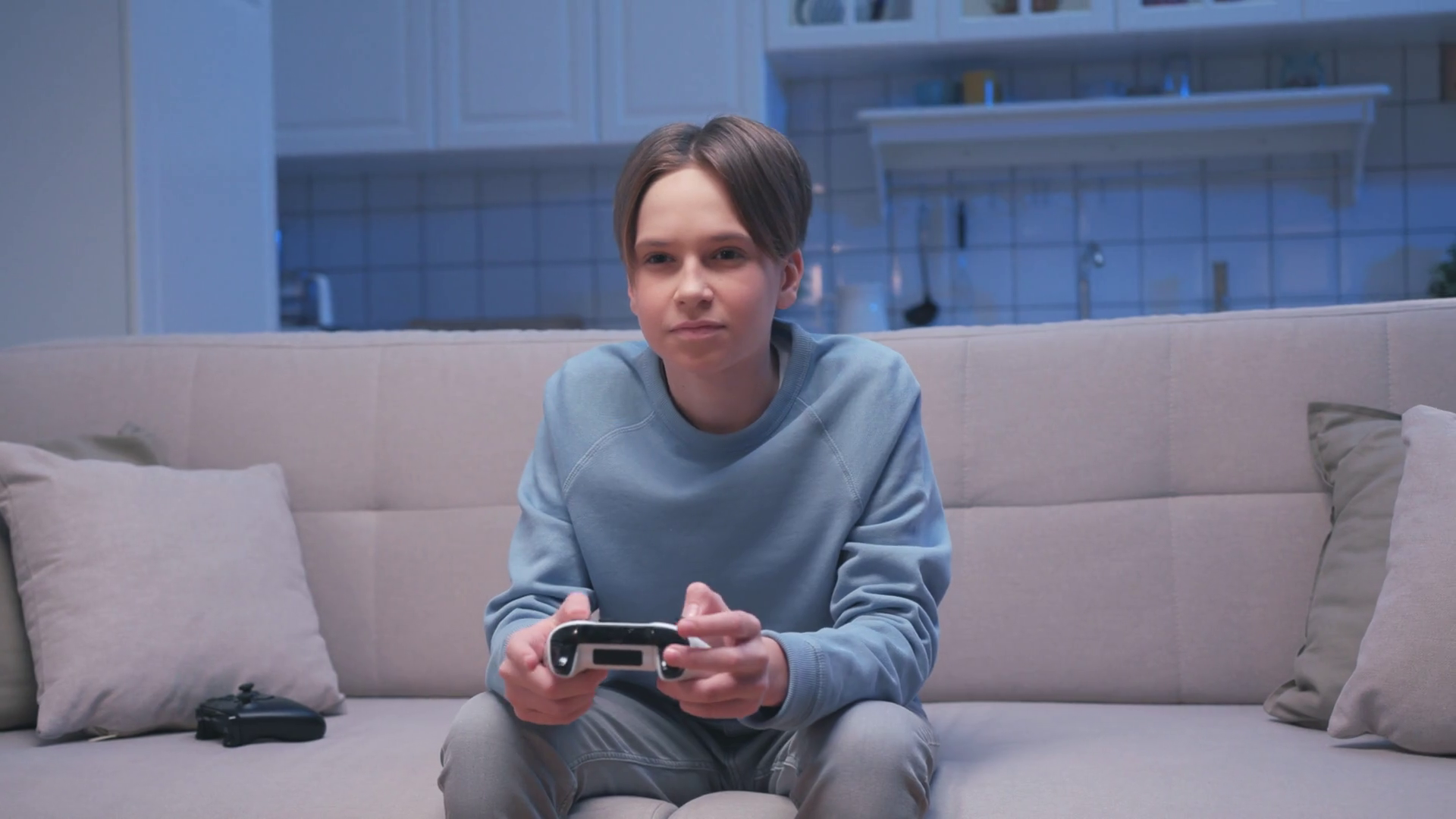 Portrait Of Young Handsome Gamer Boy Sitting Stock Footage SBV ...