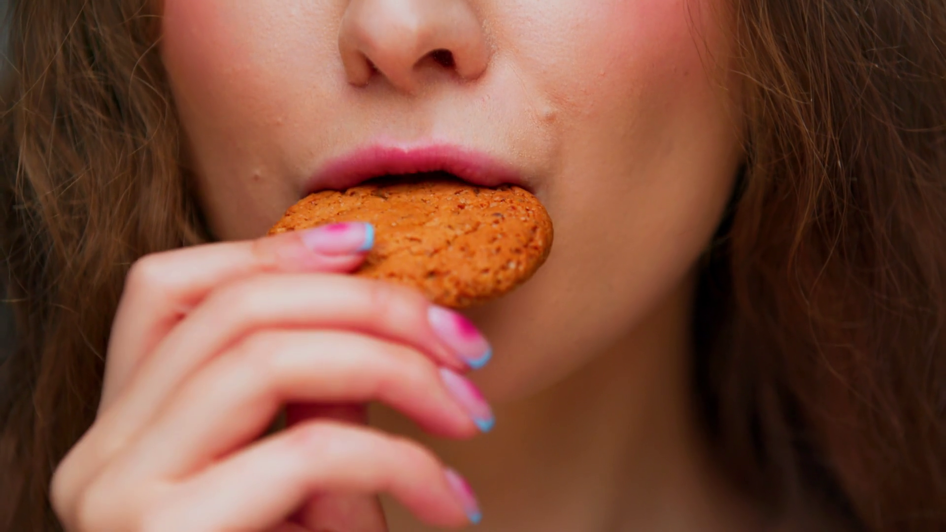 Portrait Of Young Woman Eating Sweet Food On Stock Footage SBV ...