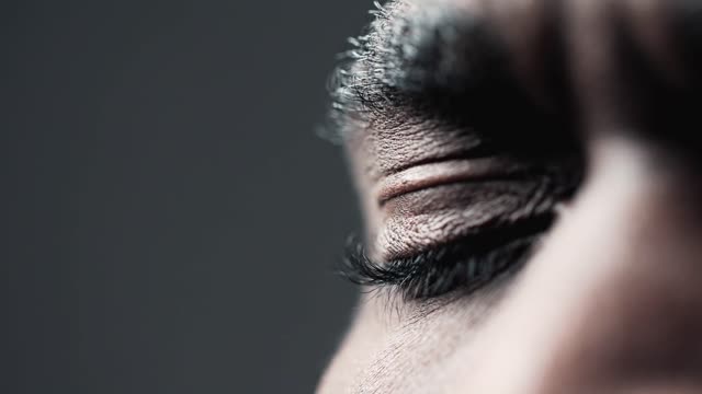 Blonde Close Up Side Raising Hands Big Eye Lashes Stock Footage ...