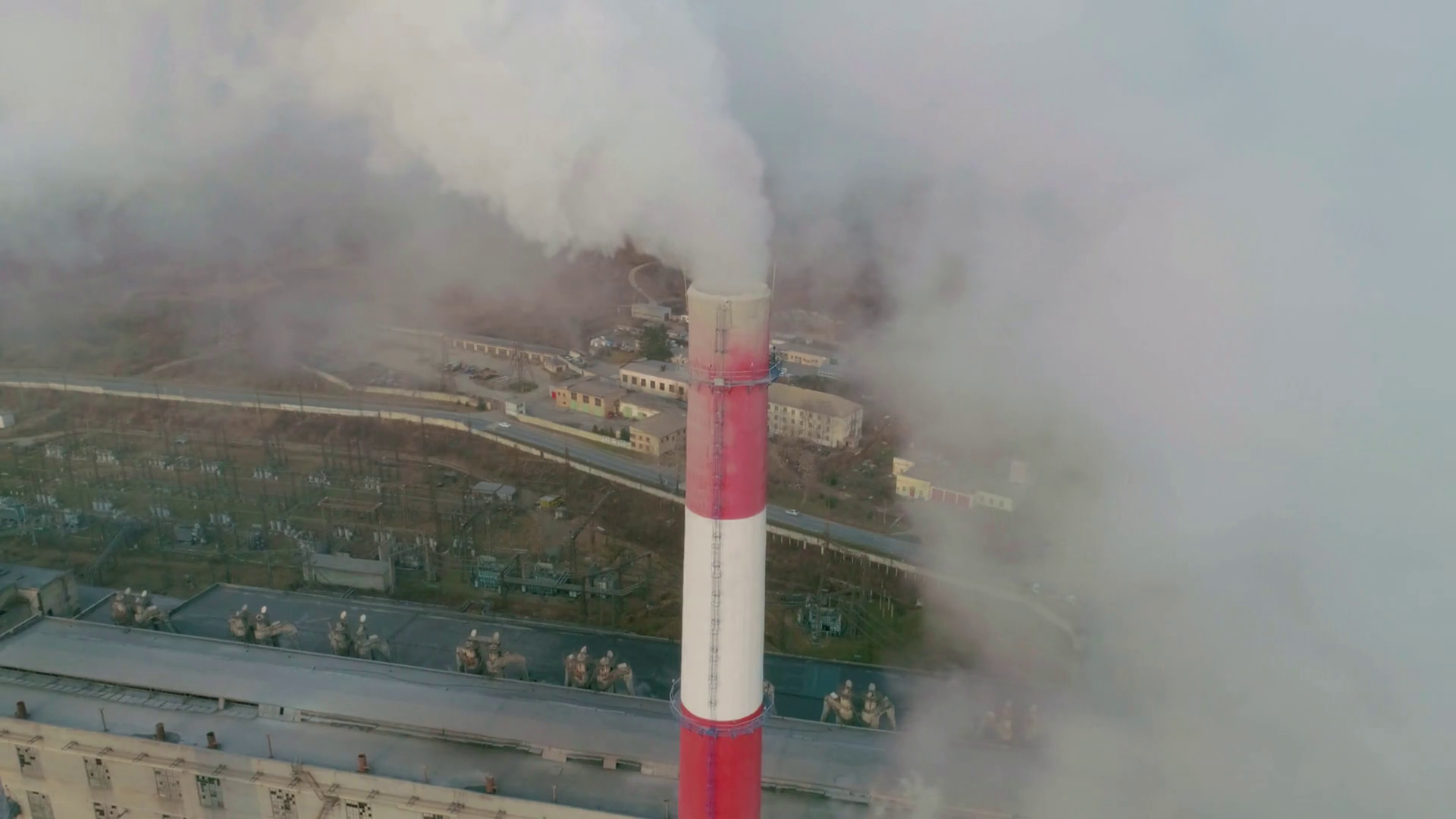 Aerial Drone View Of Tall Chimney Pipes With Stock Footage SBV ...