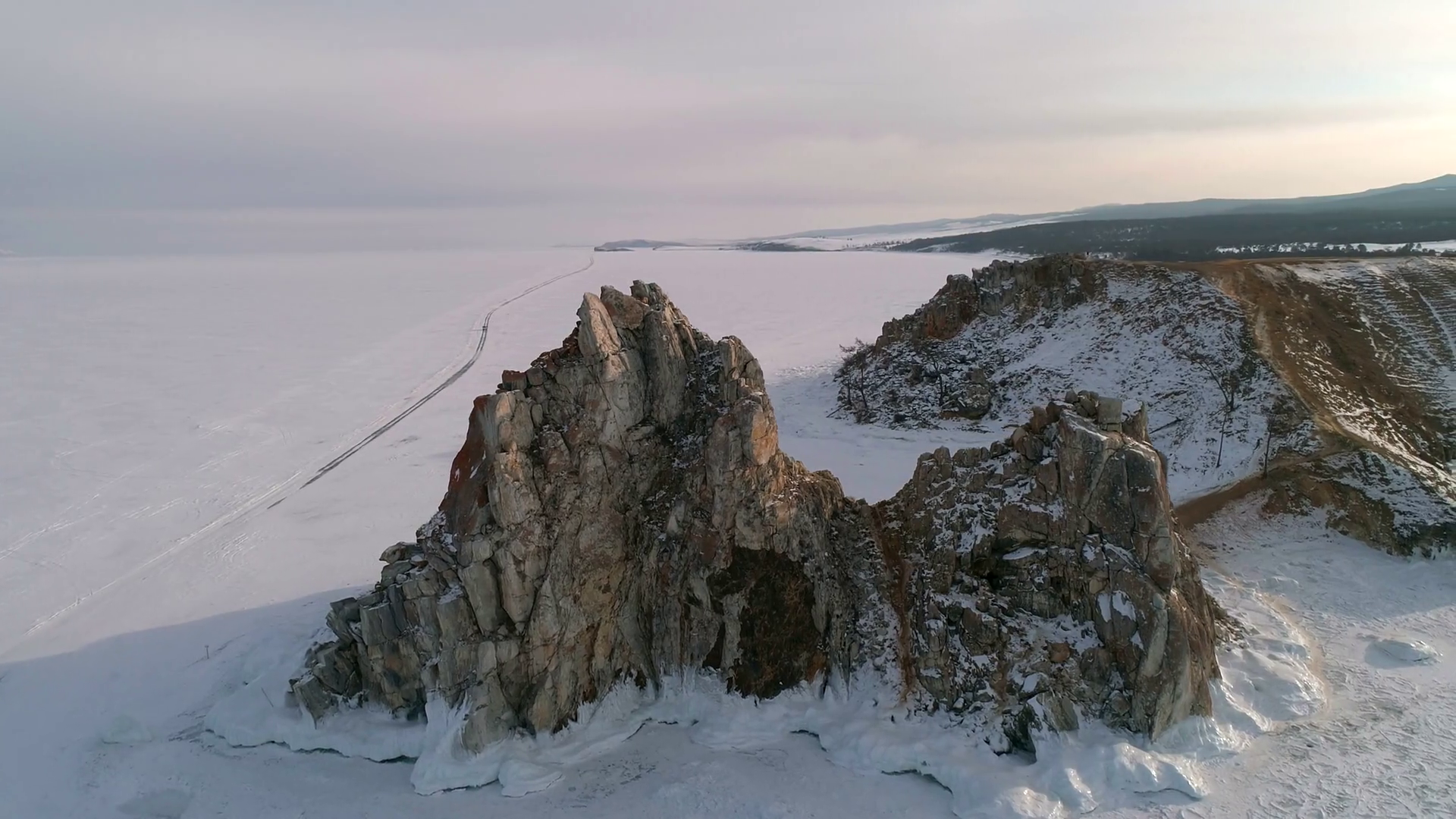 Aerial View On Shamanka Rock Cape Burkhan On Stock Footage SBV ...