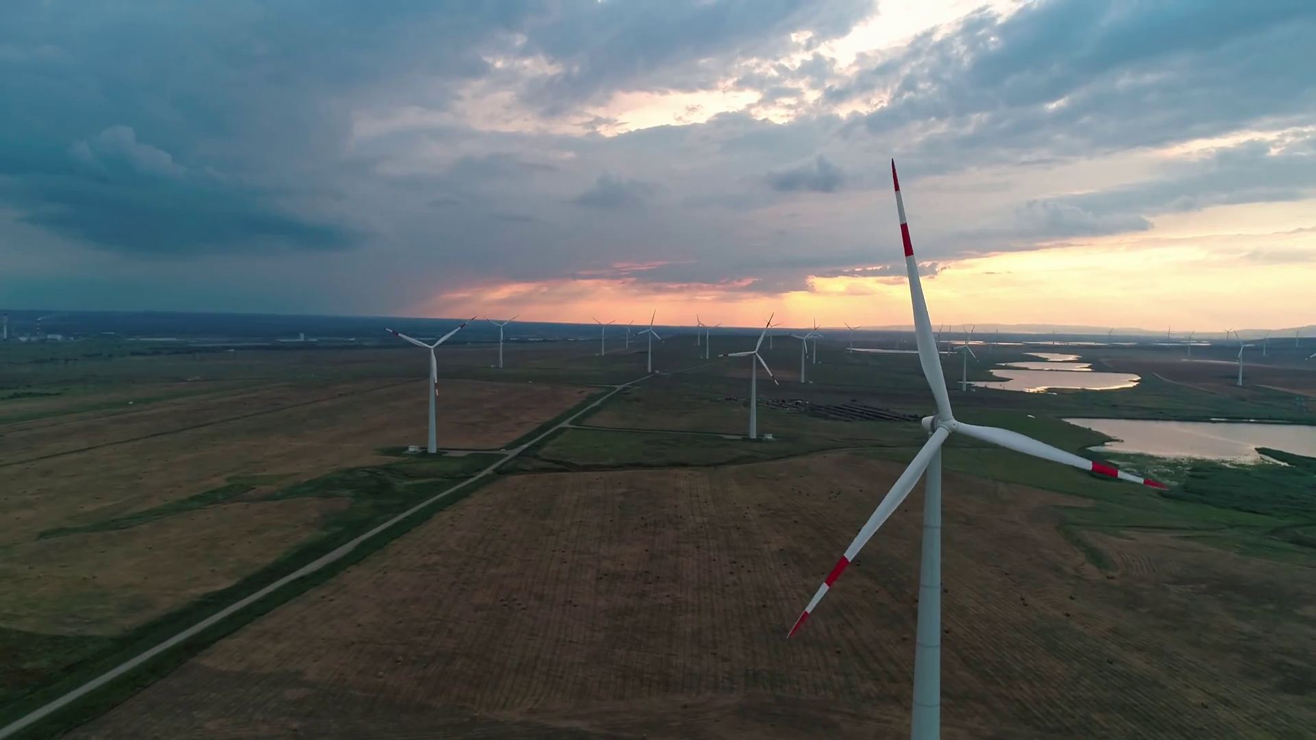 Aerial View Of Windmills Farm In Fields Stock Footage SBV-348491744 ...