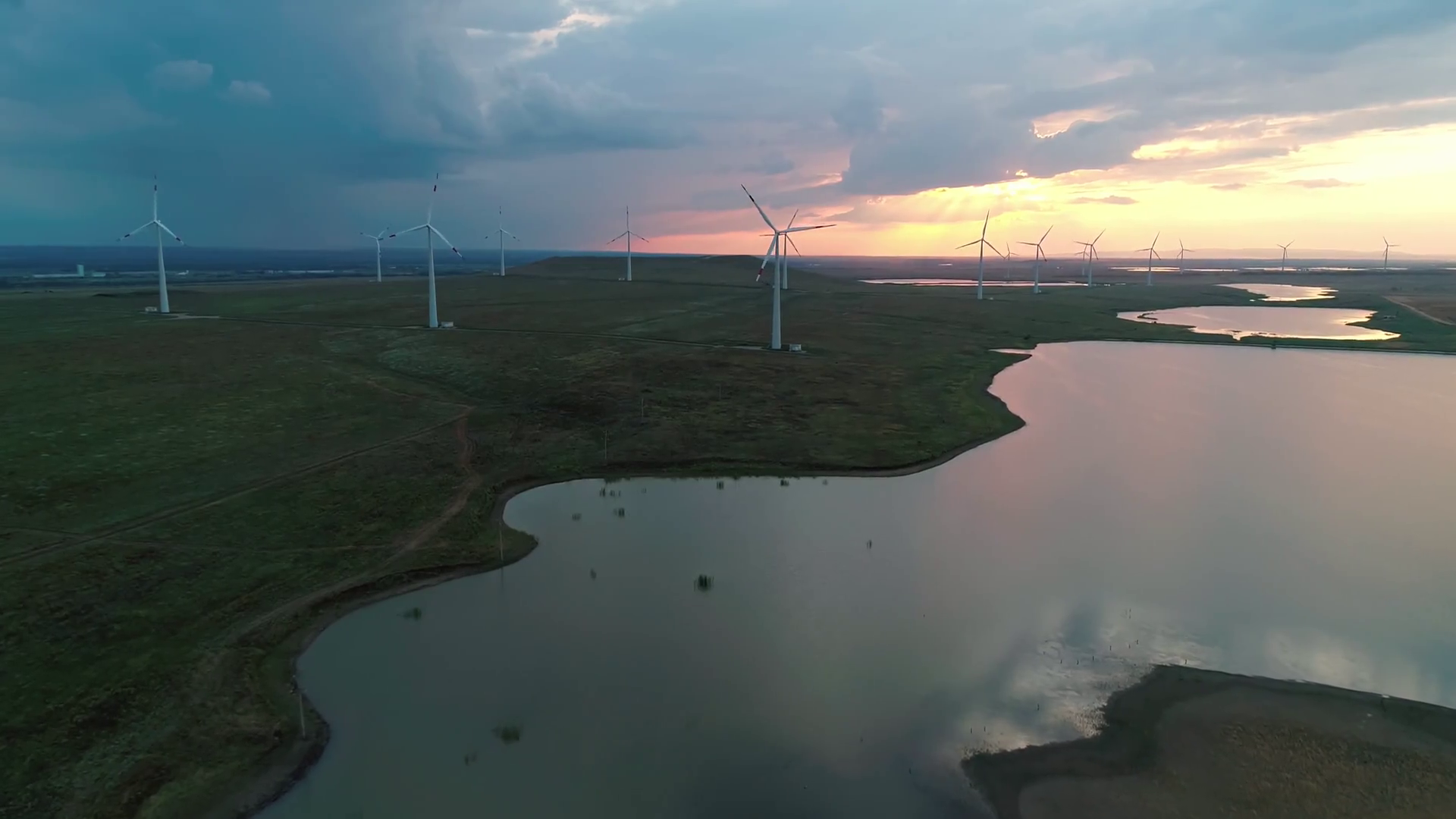 Aerial View Of Windmills Farm In Fields Stock Footage SBV-348491749 ...