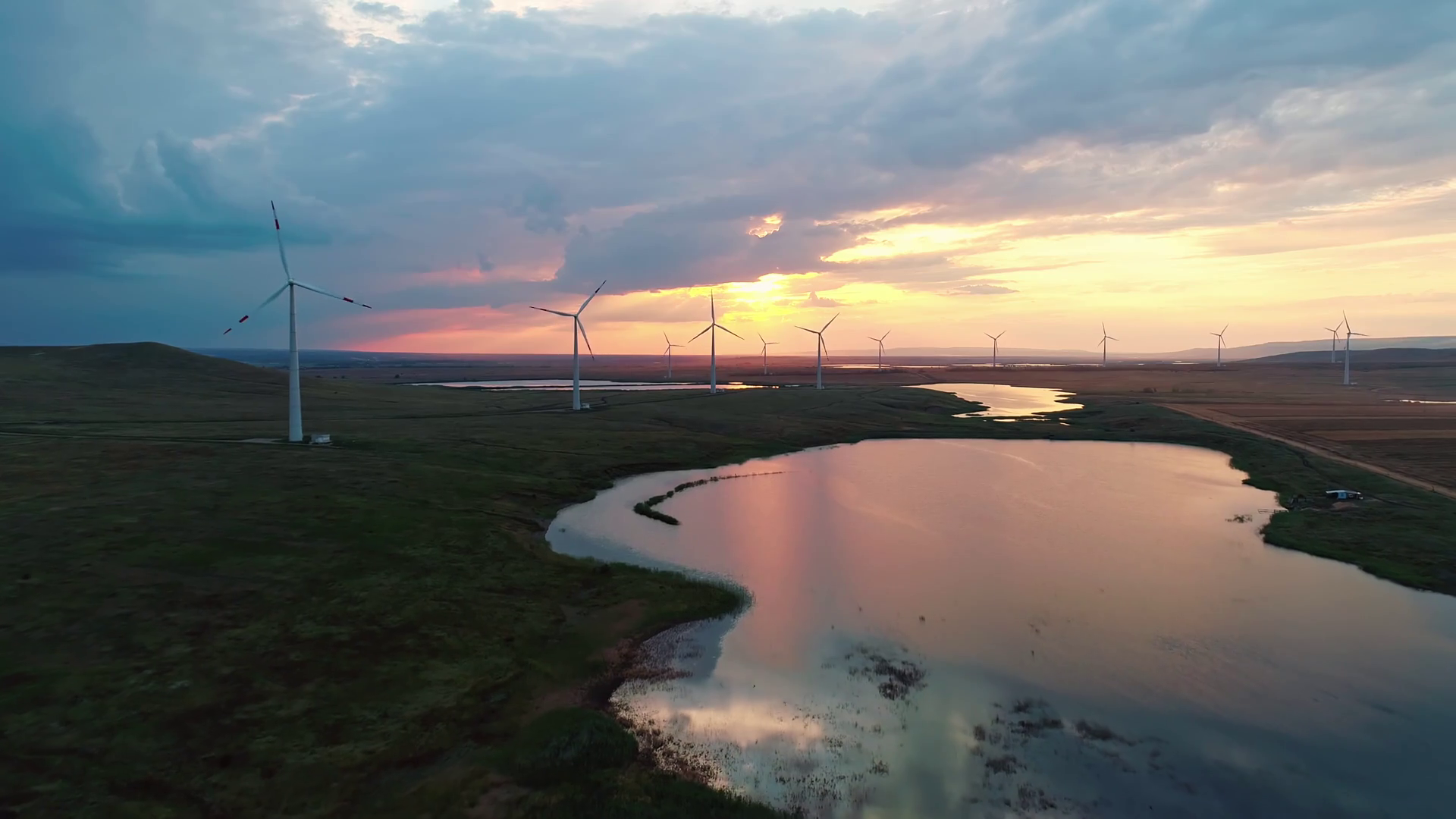 Aerial View Of Windmills Farm In Fields Stock Footage SBV-348491759 ...