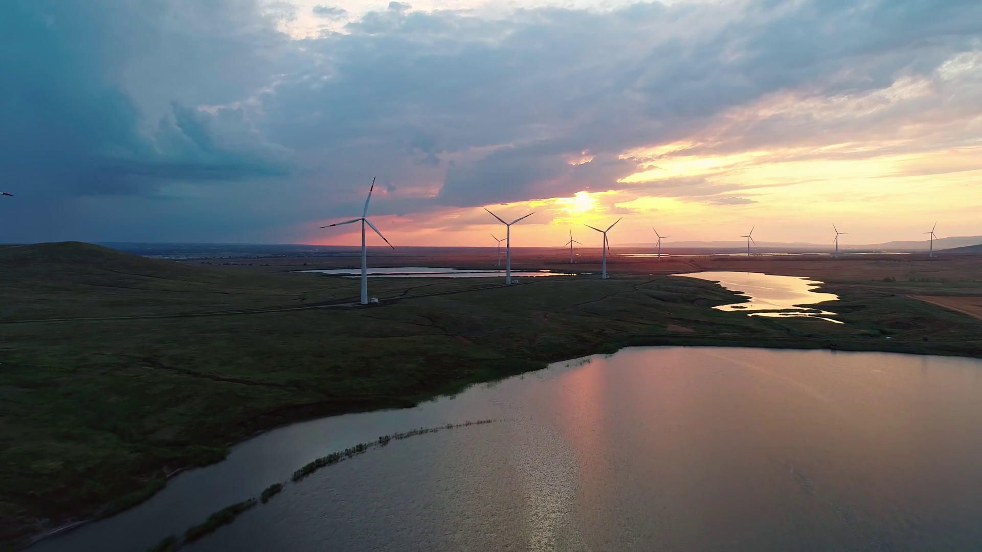 Aerial View Of Windmills Farm In Fields Stock Footage SBV-348491757 ...