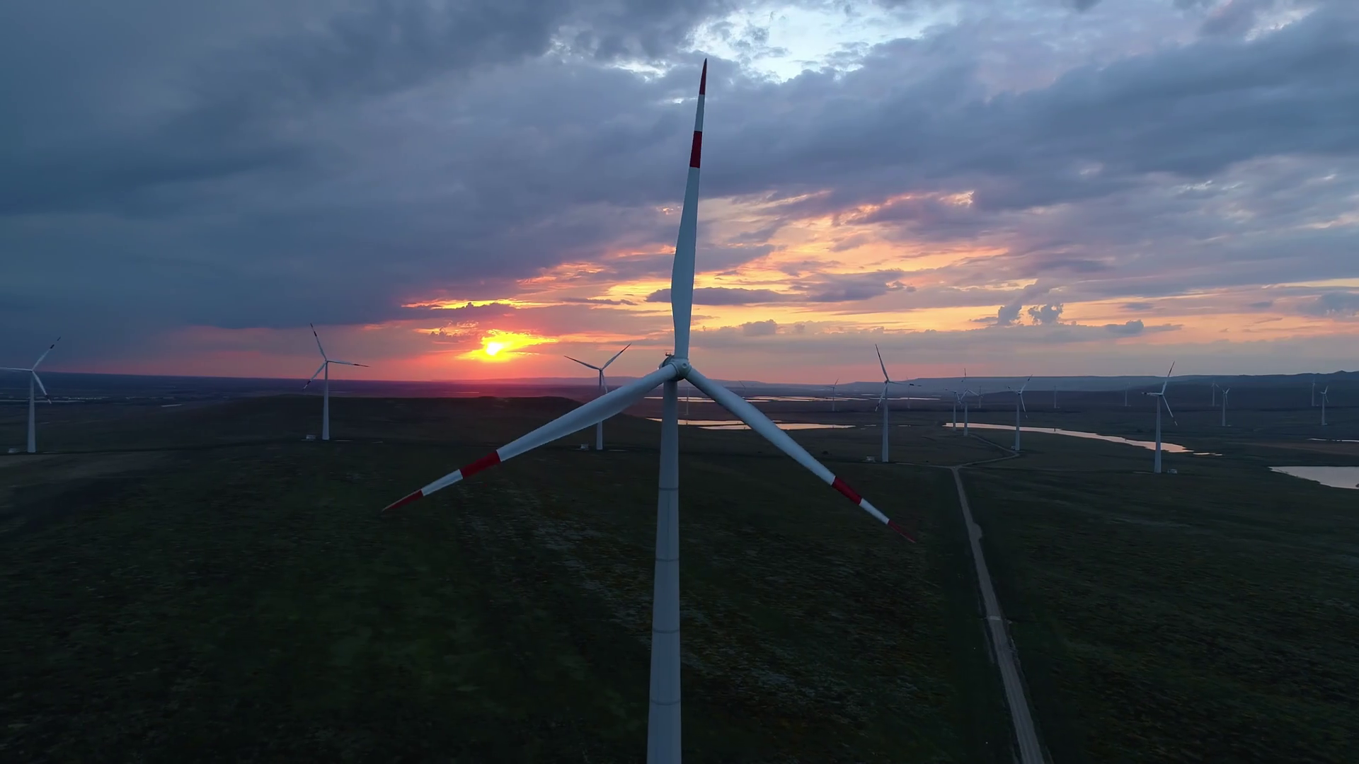 Aerial View Of Windmills Farm In Fields Stock Footage SBV-347694144 ...