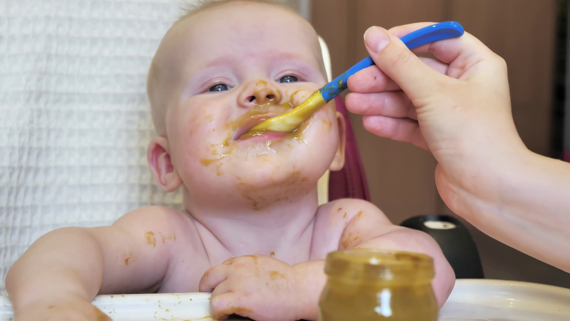Mom Feeding Little Boy With Broccoli Puree Stock Footage SBV-347561728 ...