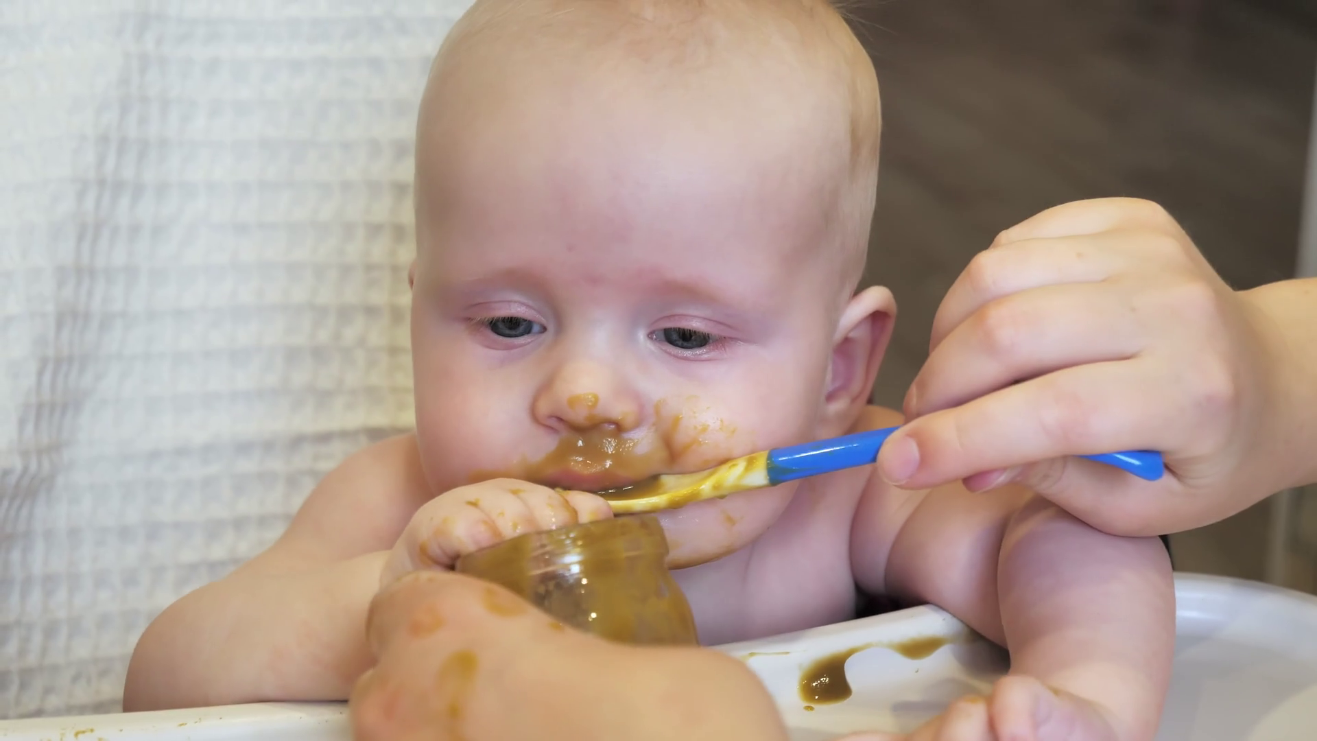 Mom Feeding Little Boy With Broccoli Puree Stock Footage SBV-347561718 ...