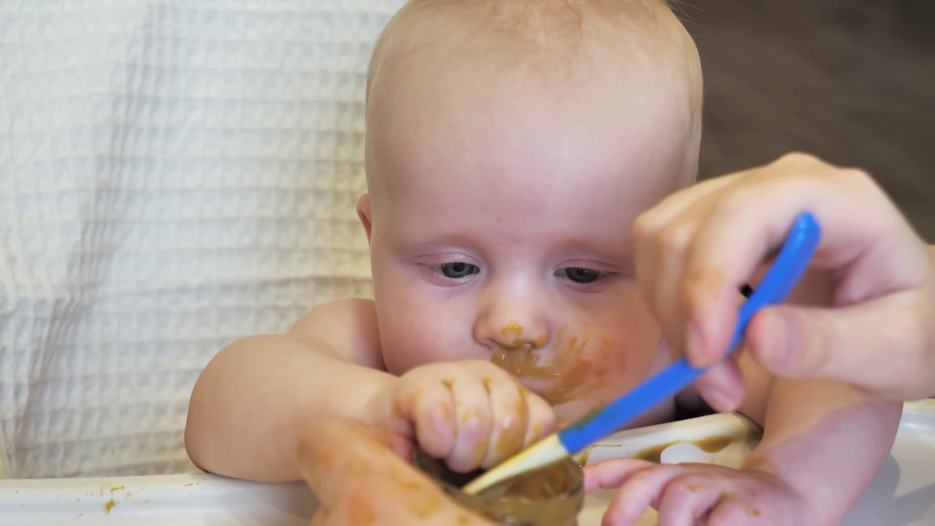 Mom Feeding Little Boy With Broccoli Puree Stock Footage SBV-347519898 ...