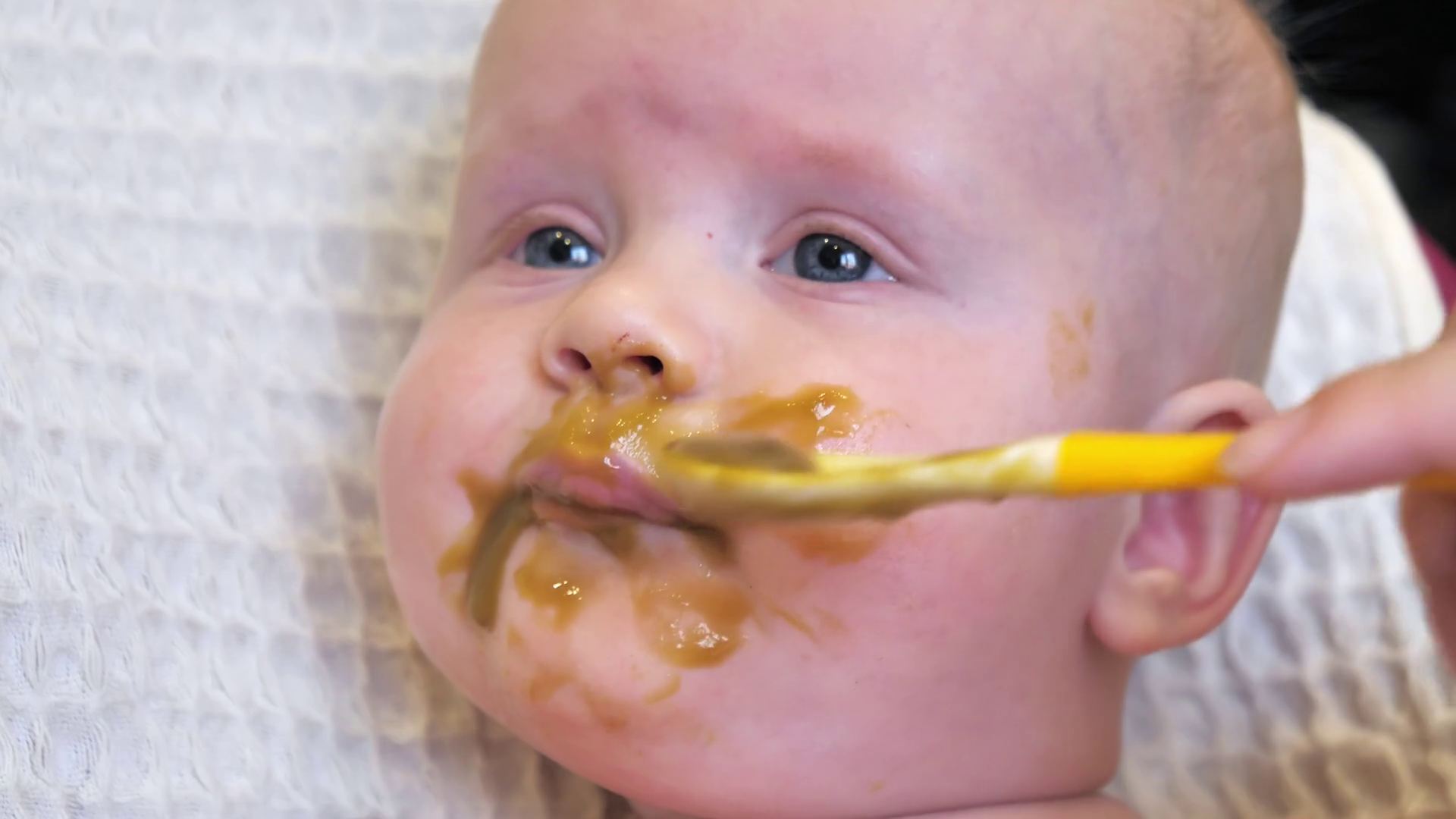 Baby Enjoying Nutritious Broccoli Puree In Stock Footage SBV-347743413 ...