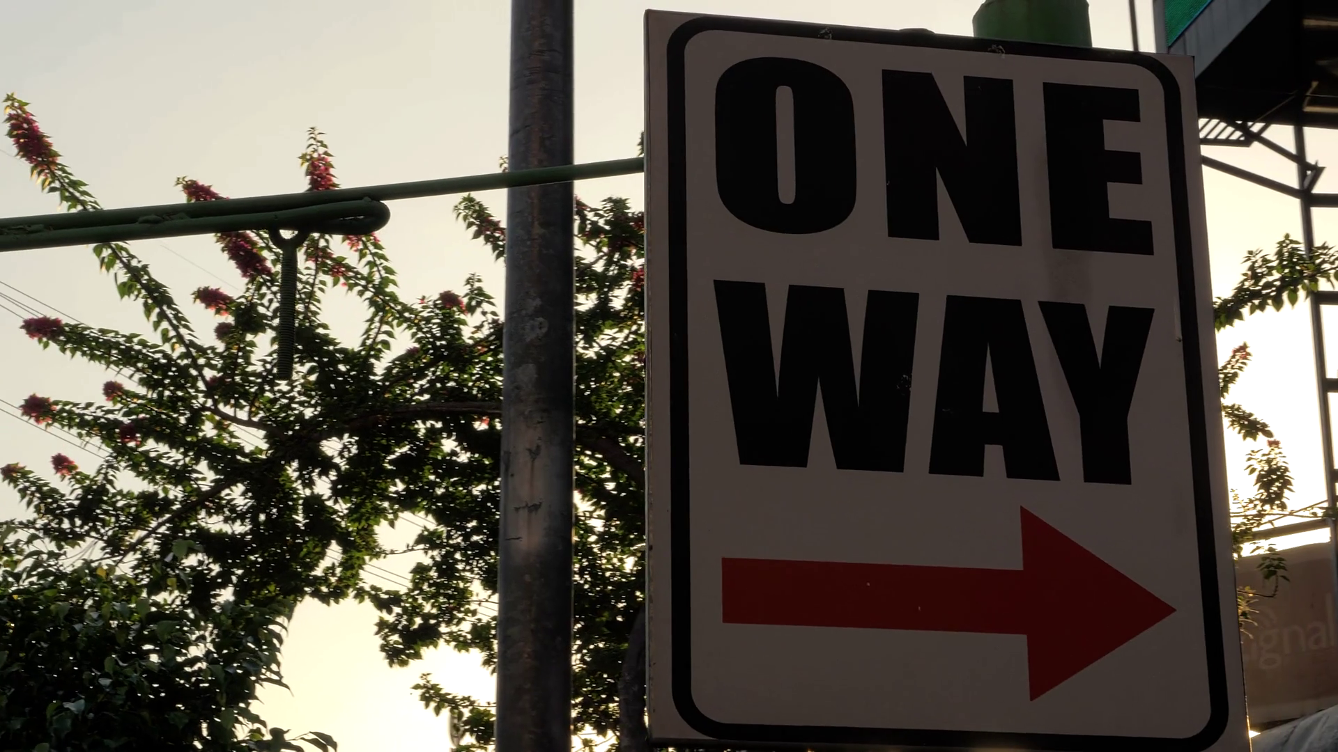 One Way Street Sign On Downtown Street Stock Footage SBV-334565656 ...