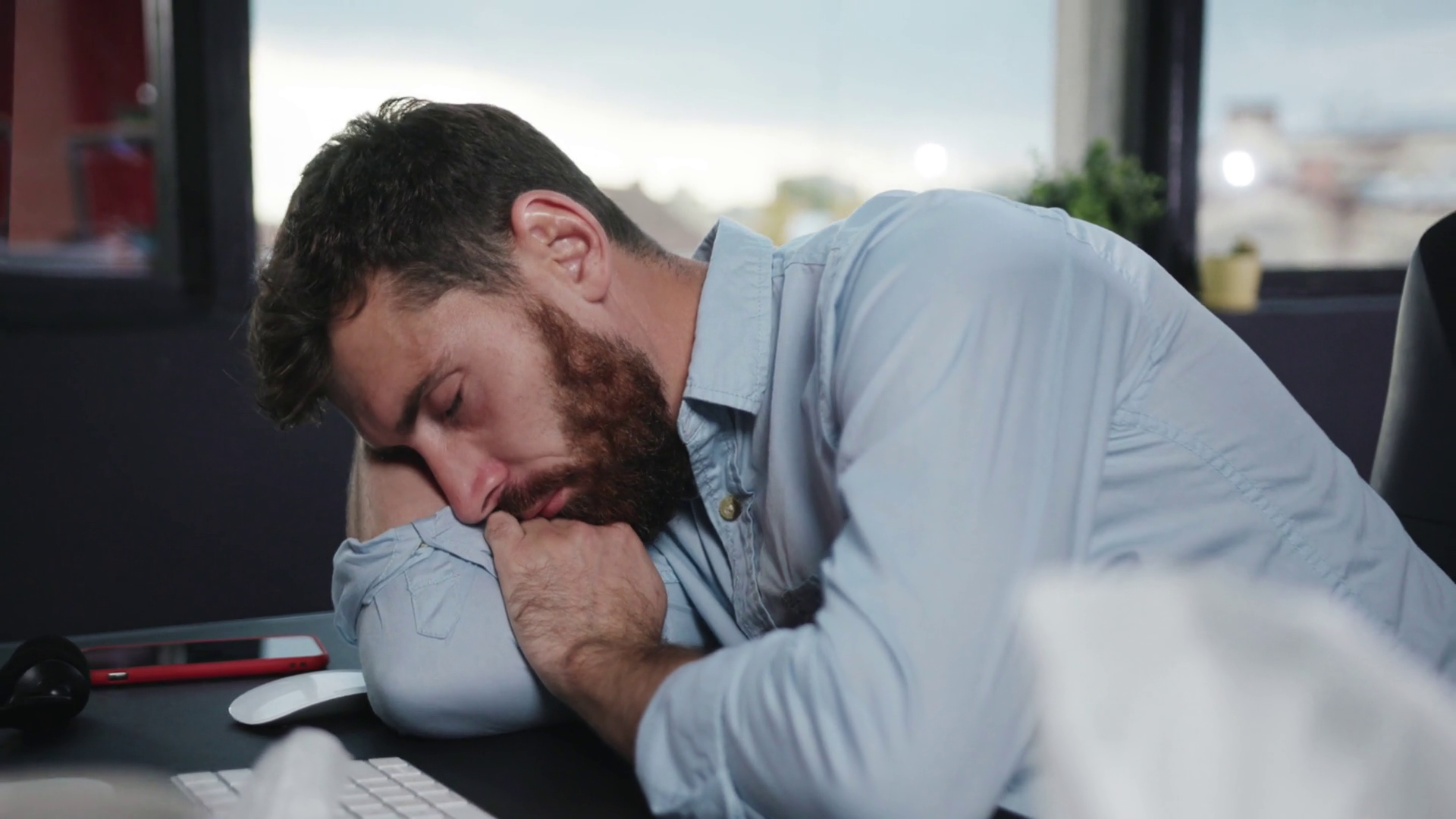 A Fatigued Weary Man Is Asleep At Desk Stock Footage SBV-351832986 ...