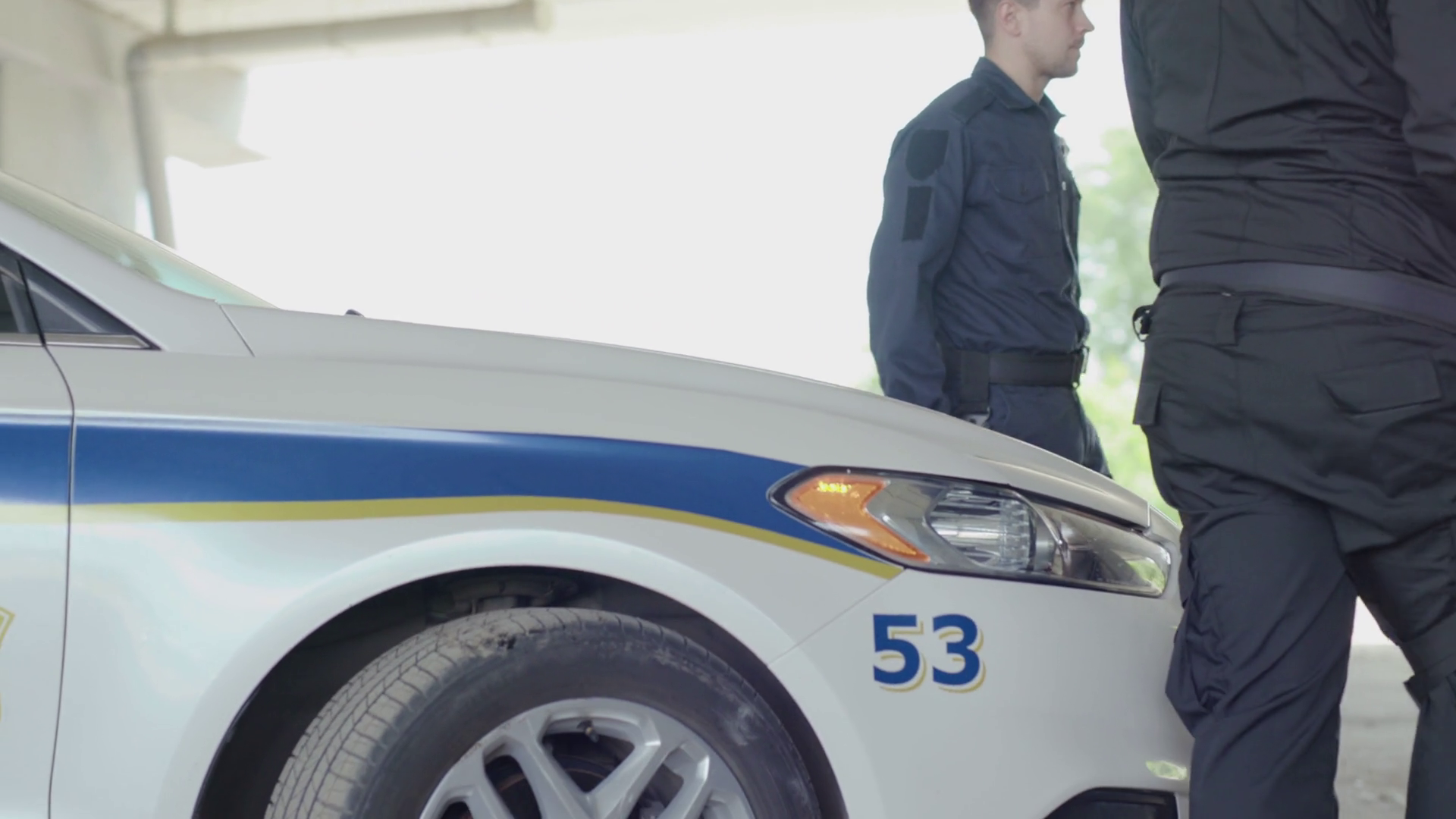 Close Up Two Young Men Cops Stand Near Stock Footage SBV-351986025 ...
