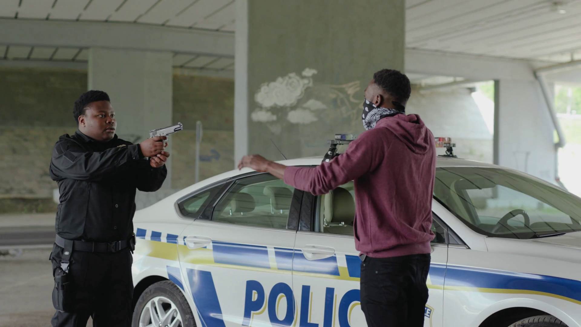 Serious Policeman With Pistol Standing Near Stock Footage SBV-351951984 ...