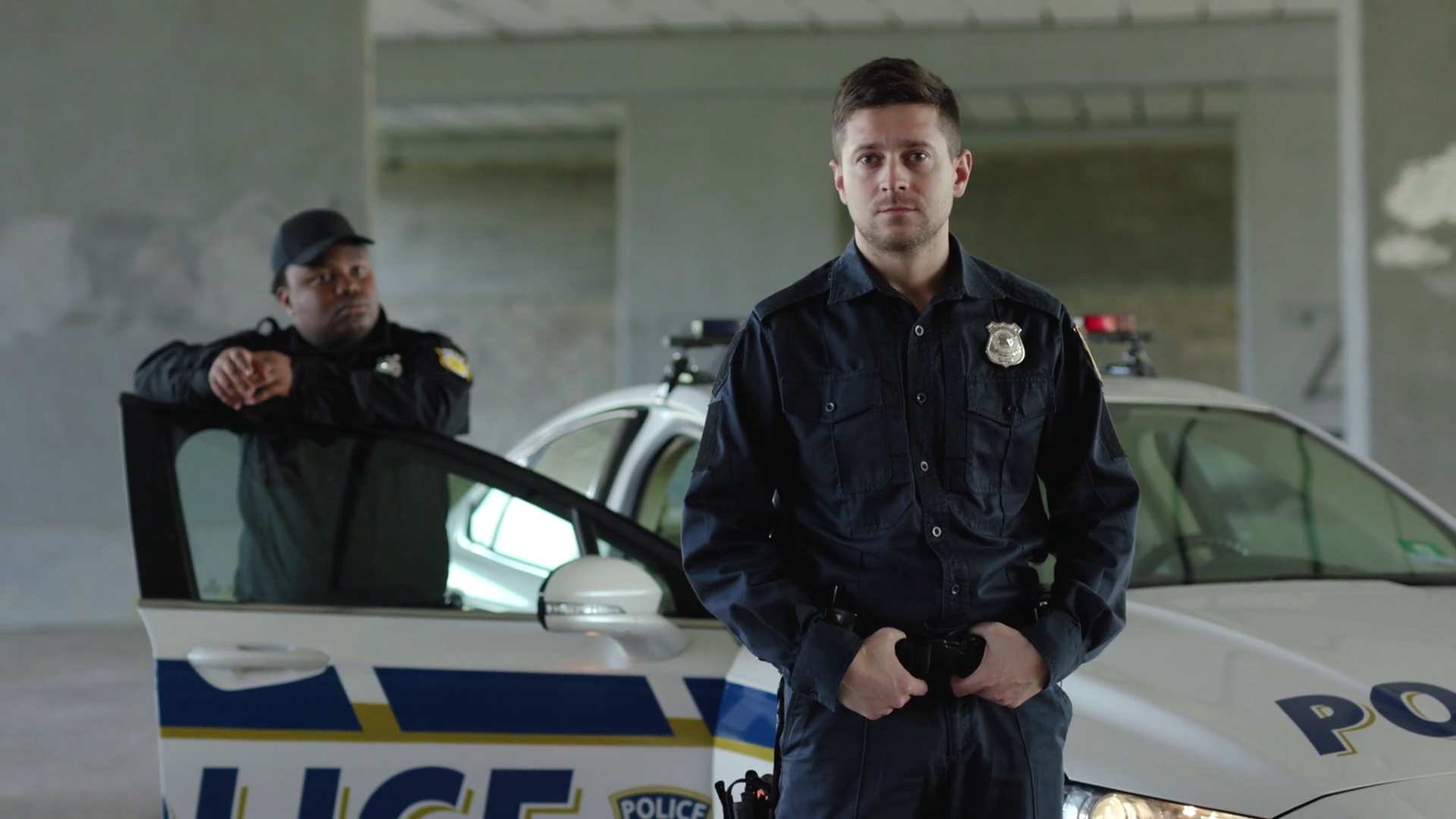 Close Up Two Young Men Cops Stand Near Stock Footage SBV-351961491 ...