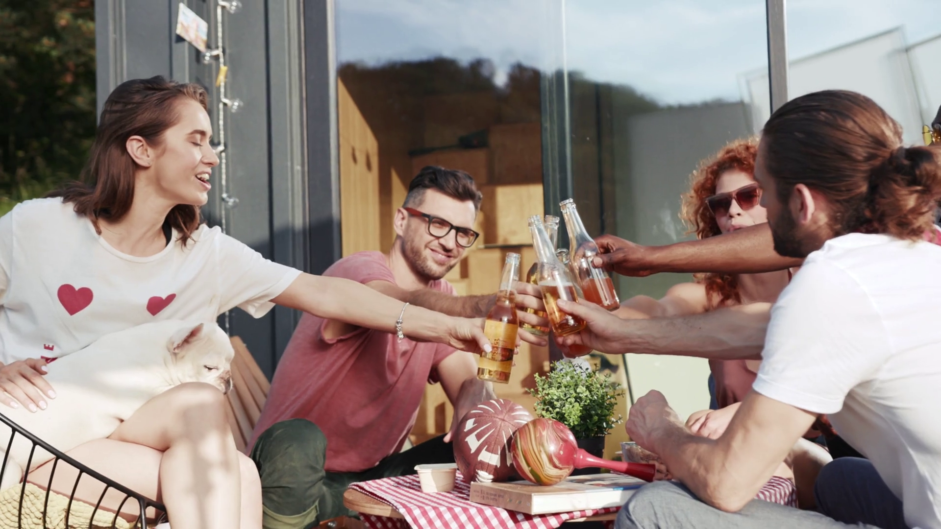 Group Of Friends Cheers Drinks Country House Stock Footage SBV ...