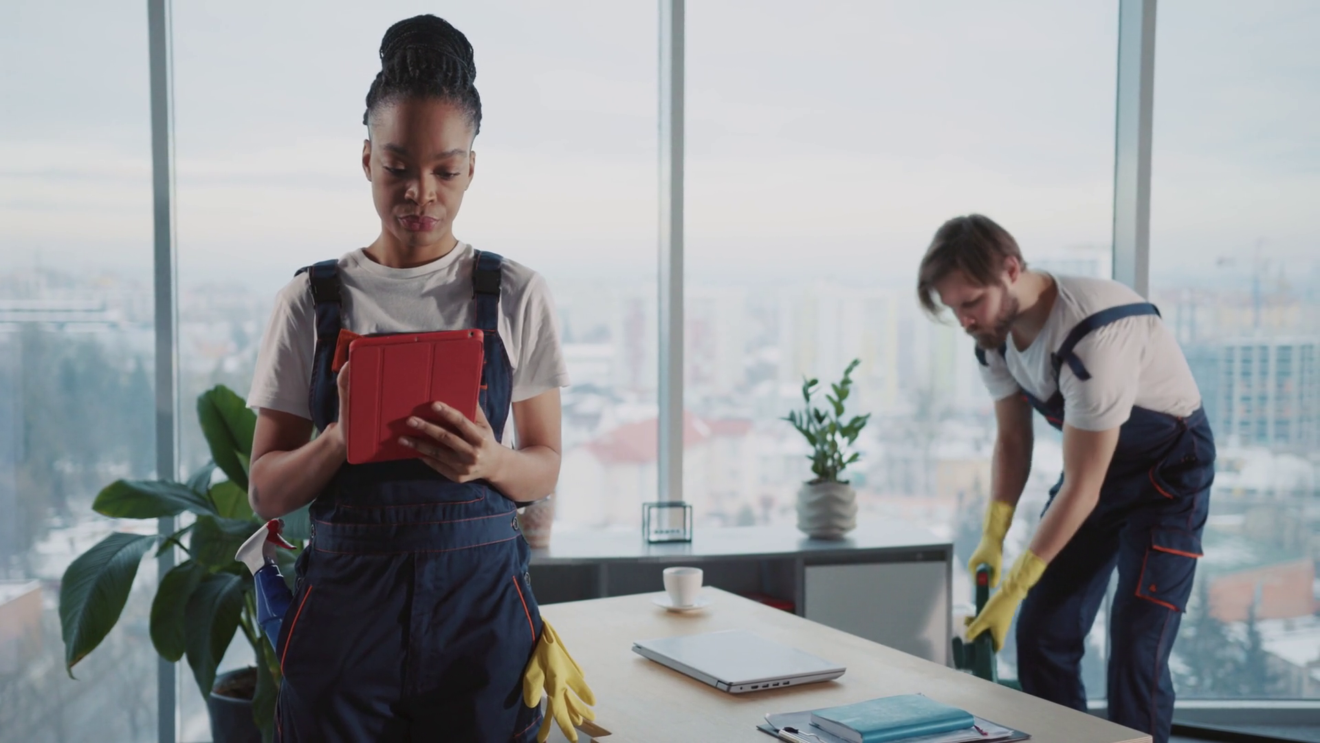Cleaning Services Team Young Man Using Stock Footage SBV-351925943 - Storyblocks