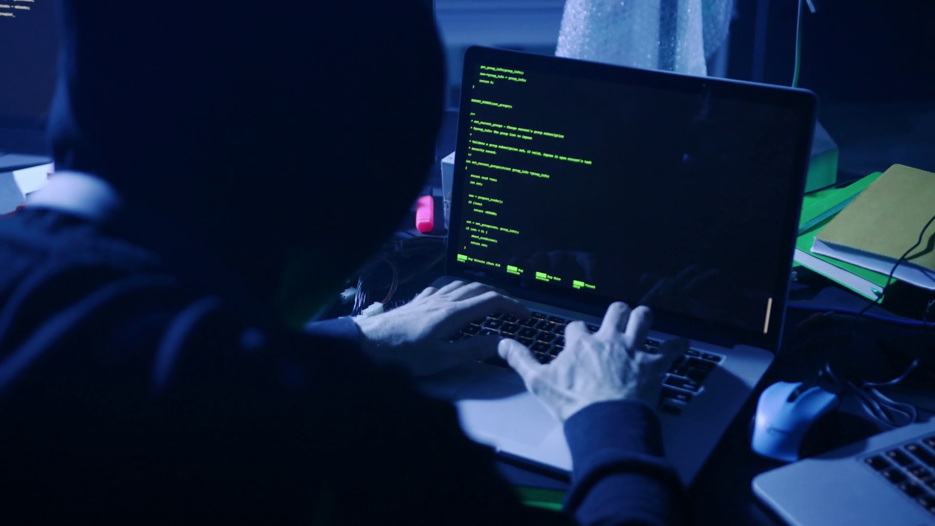 A Mysterious Hacker Works Late At Night On Stock Footage SBV-351987107 ...