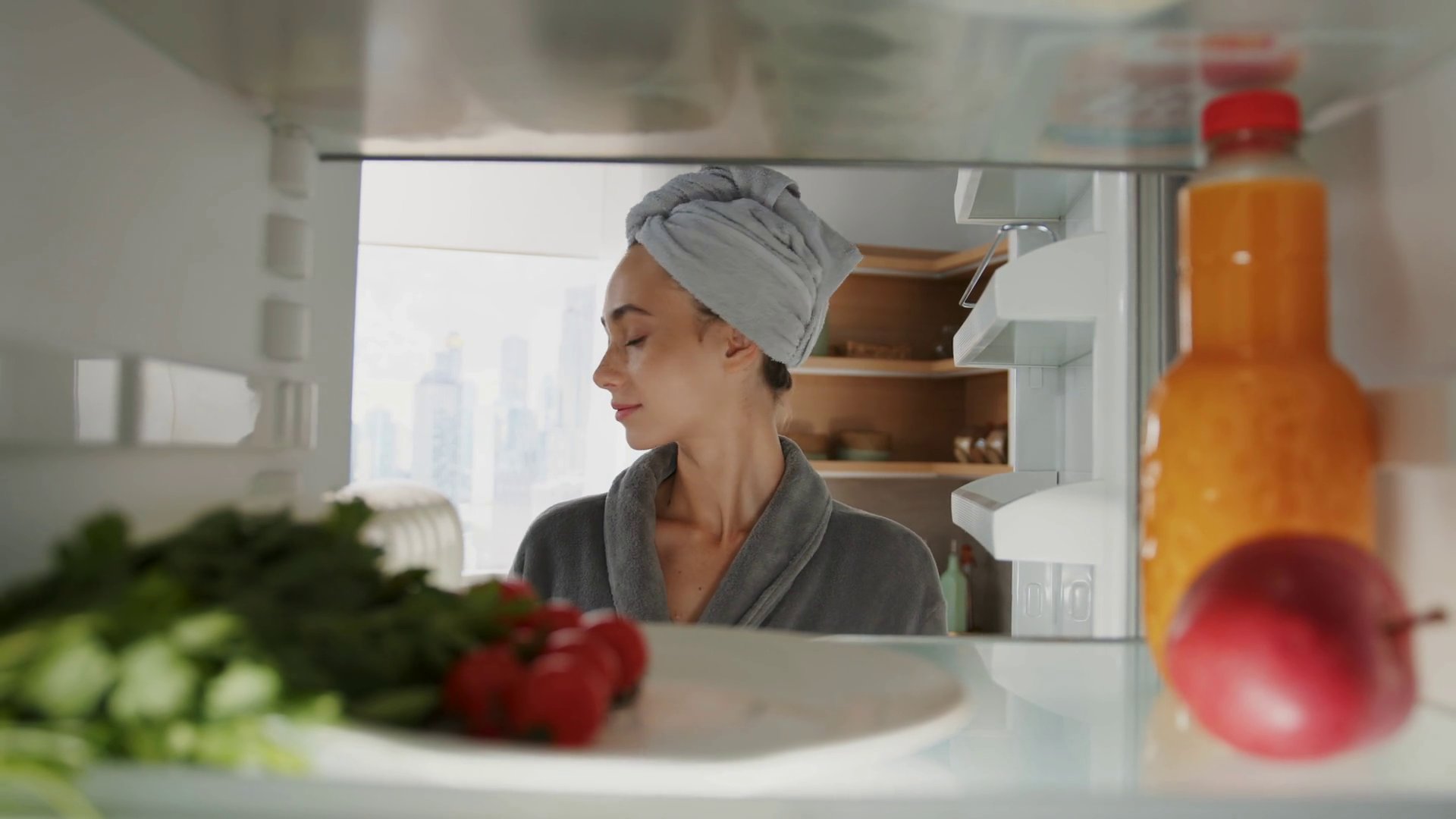 Beautiful Caucasian Woman In Robe Opens Stock Footage SBV-351978207 ...