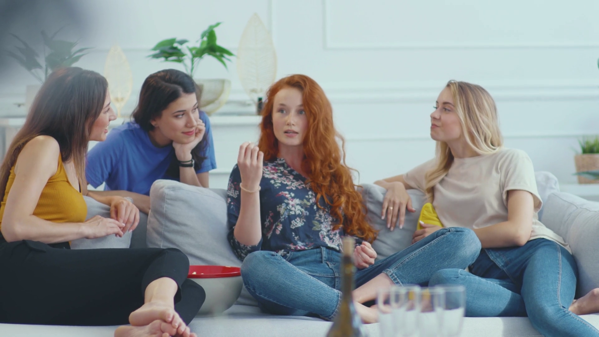 A Group Of Cheerful Women Sits On Couch Stock Footage SBV-351967948 ...