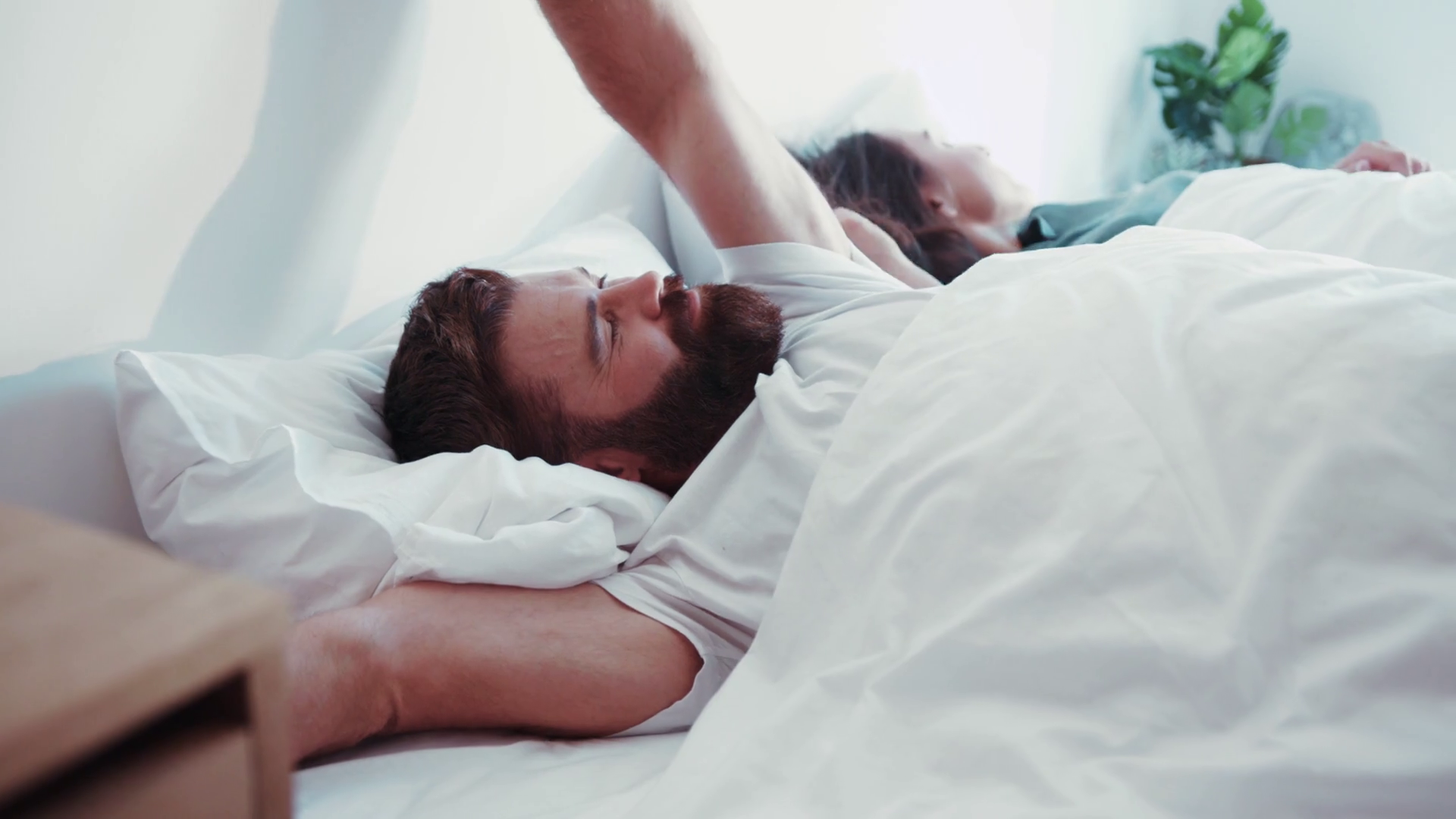 Sleepy Young Bearded Man Gets Up Early In Stock Footage SBV-351961974 ...