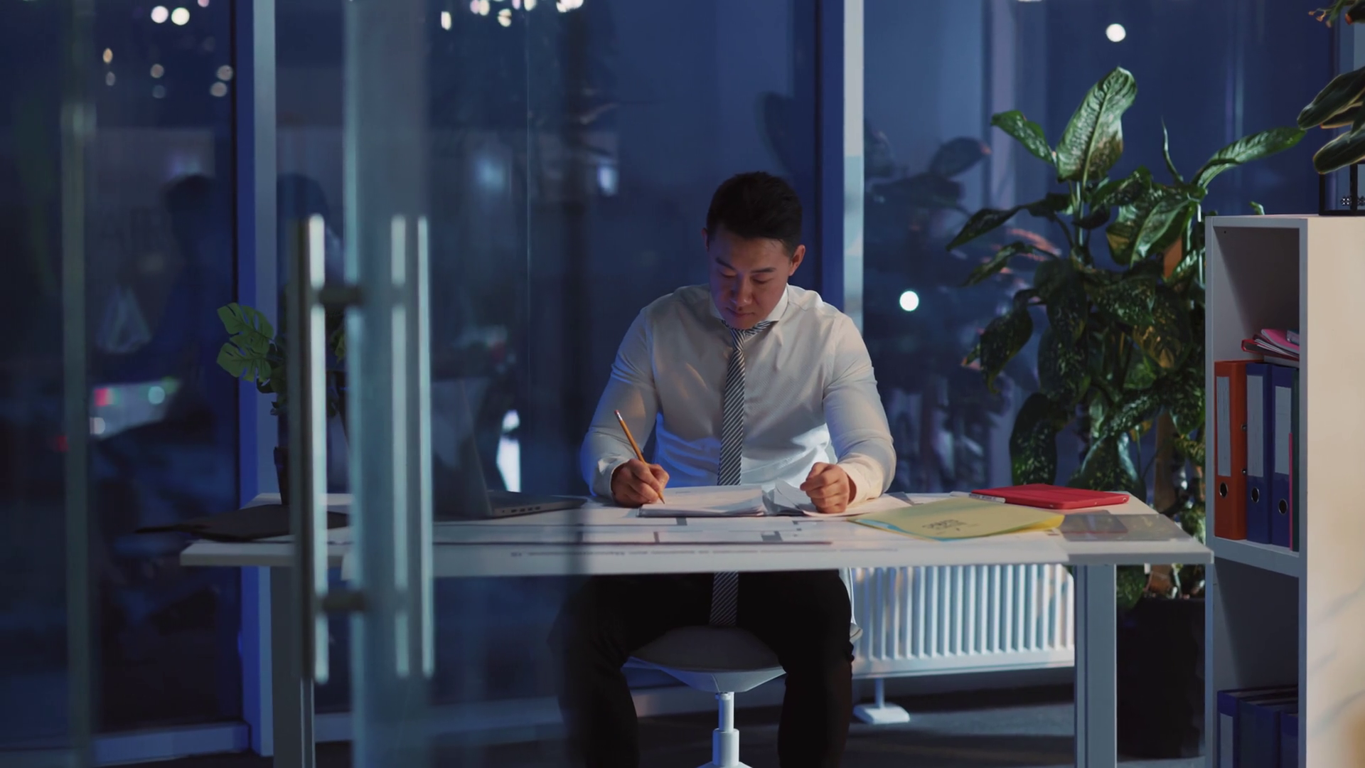 Dedicated Focused Professional Working Late Stock Footage SBV-351913311 ...