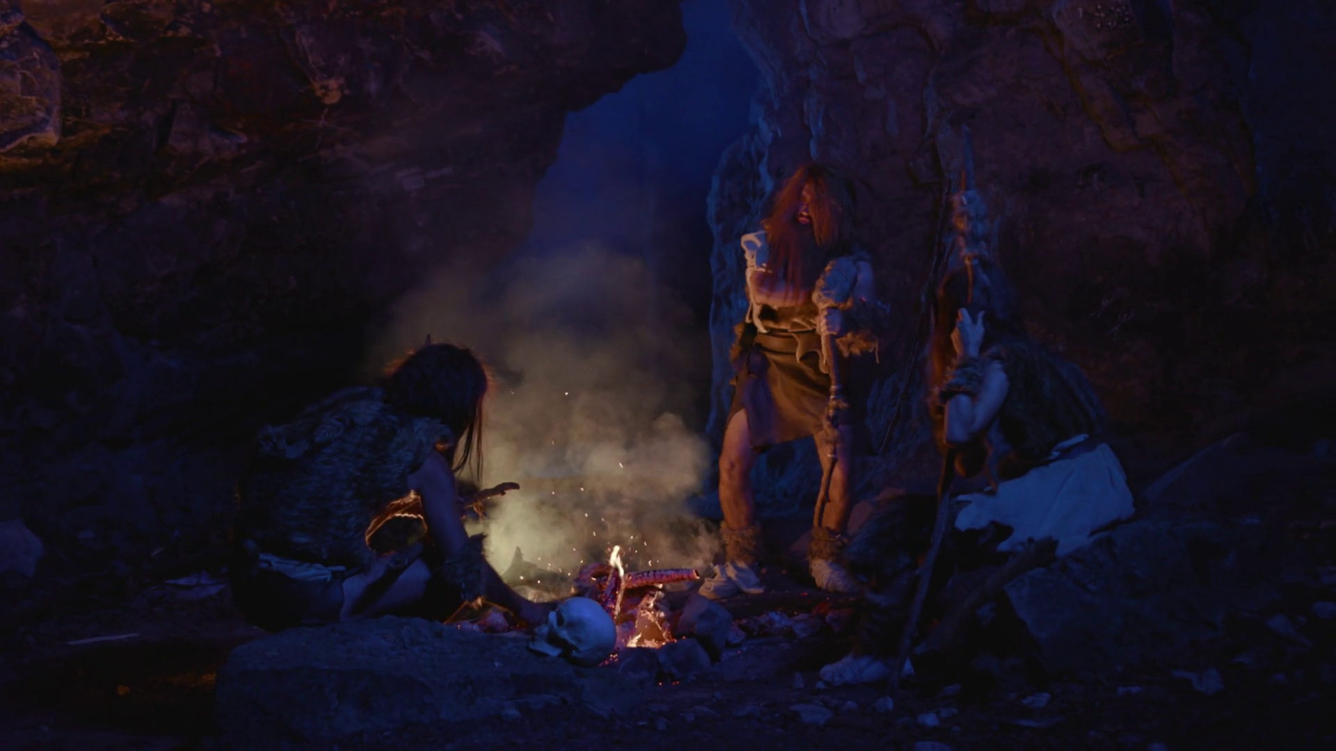 A Primitive Campfire Gathering Takes Place Stock Footage SBV-351911275 ...