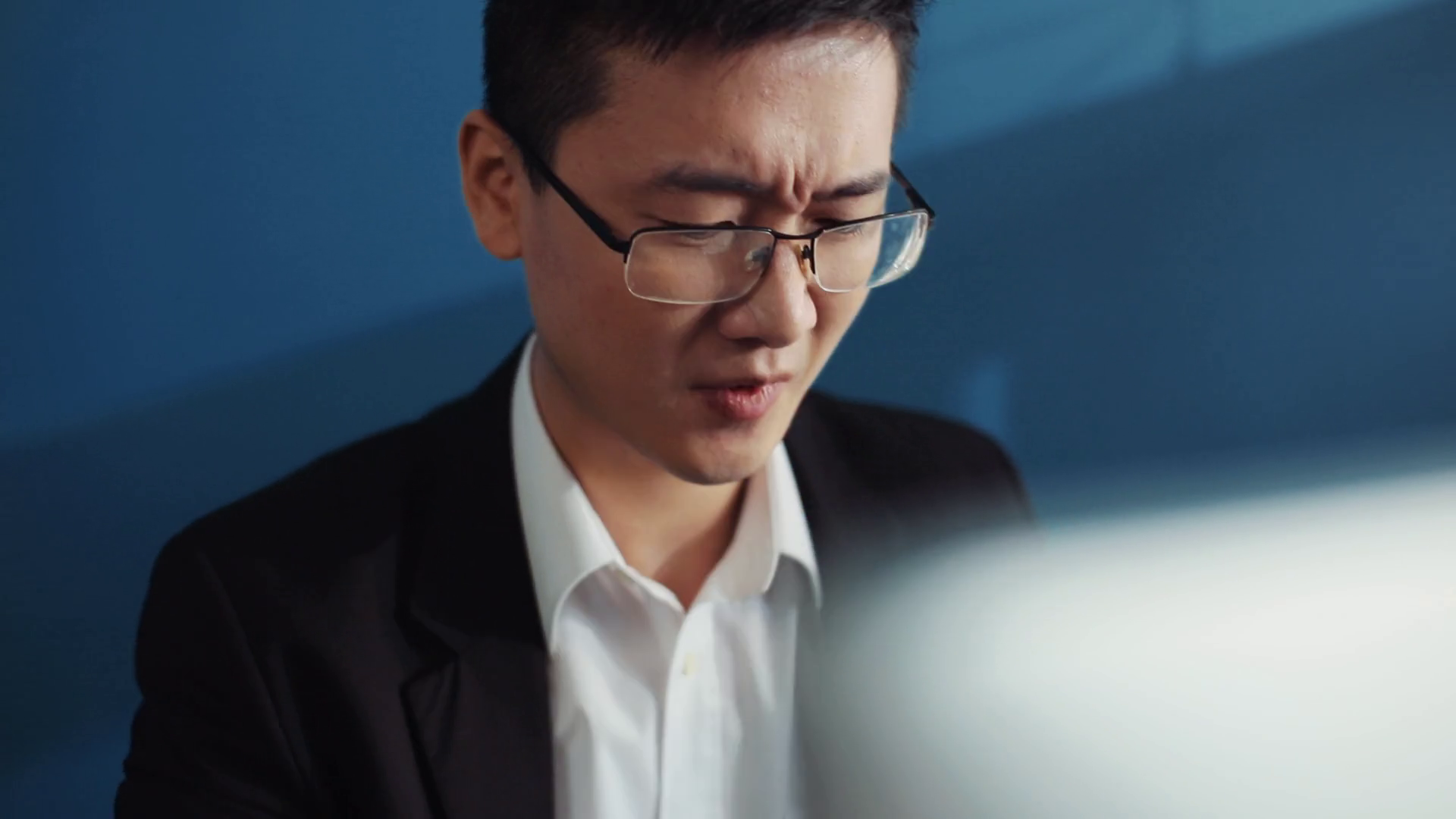 Portrait Sad Young Chinese Man With Uses Stock Footage SBV-351858850 ...