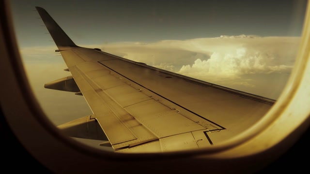 Airplane Standing At Airport Dock Gate Terminal Window View Sunset ...