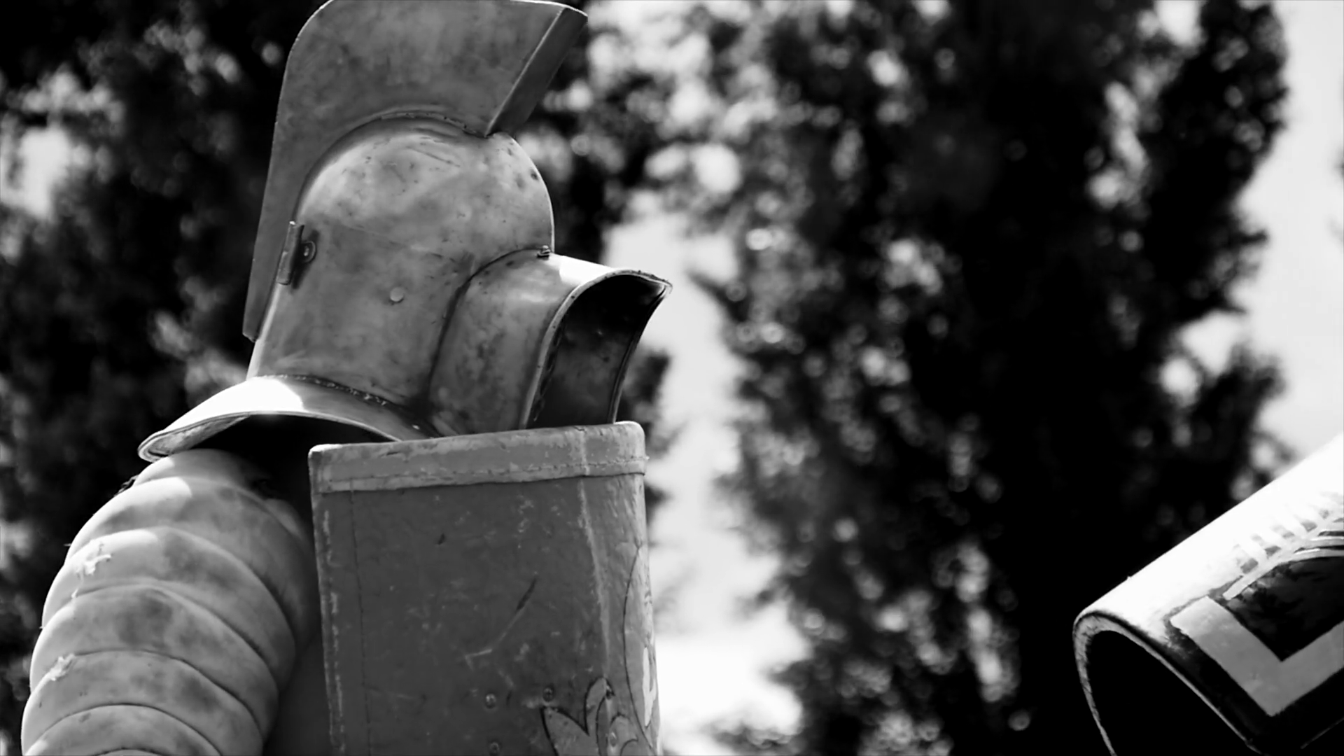 gladiator warriors fighting against each other. Shot in slow motion on ...