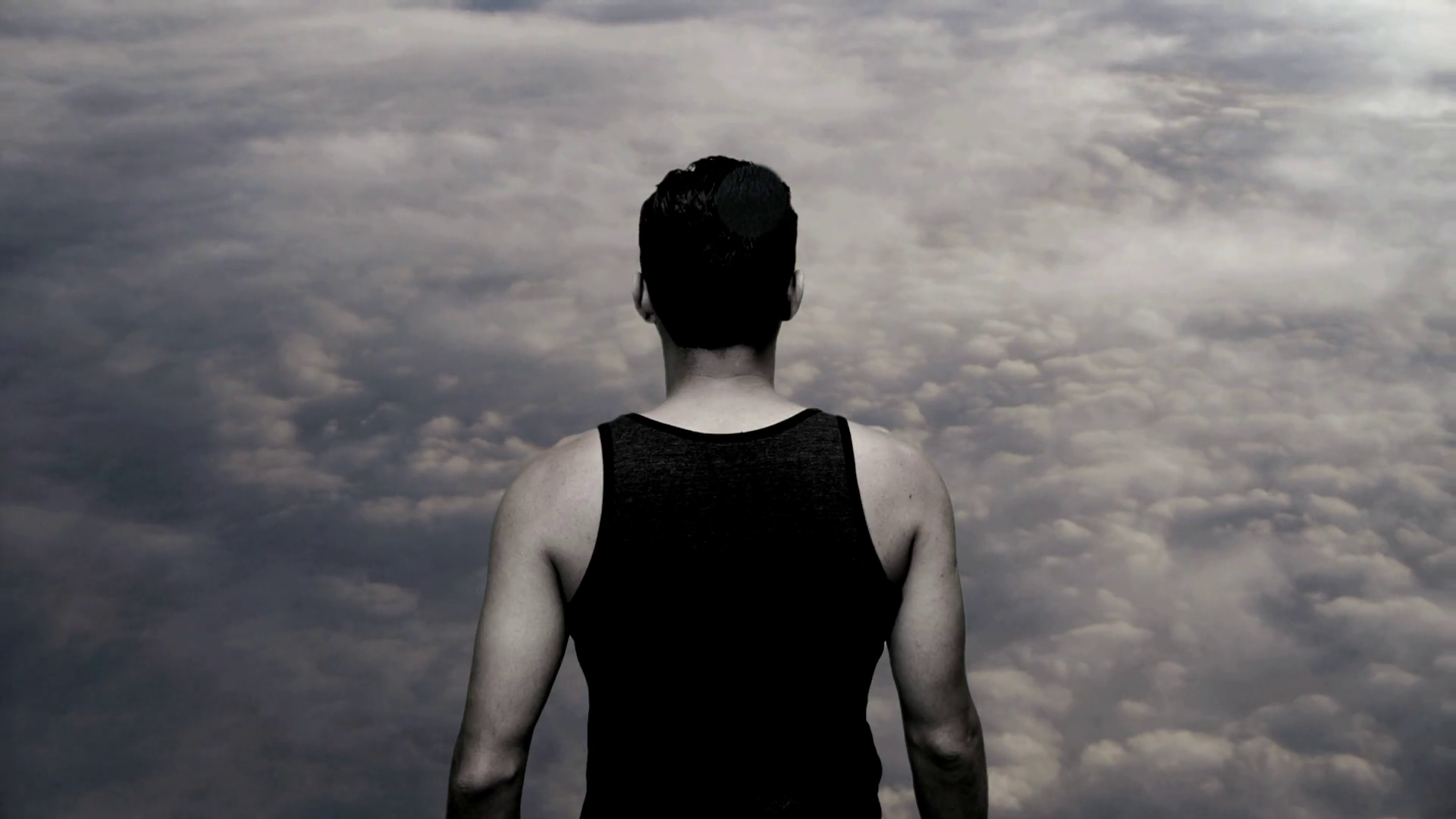 superhero powerful strong man male. on top. clouds. heaven. hands up ...