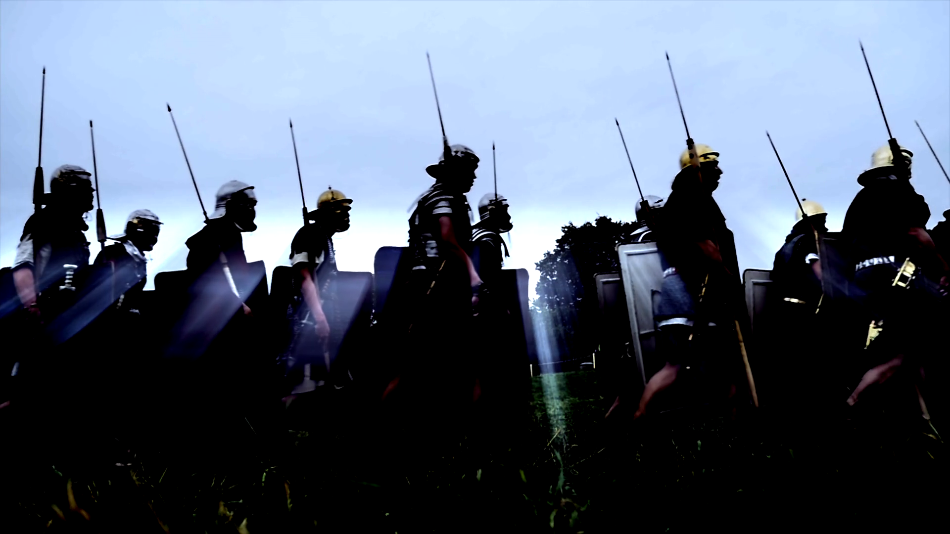 troop of historical gladiators marching together. shot on Red Epic ...