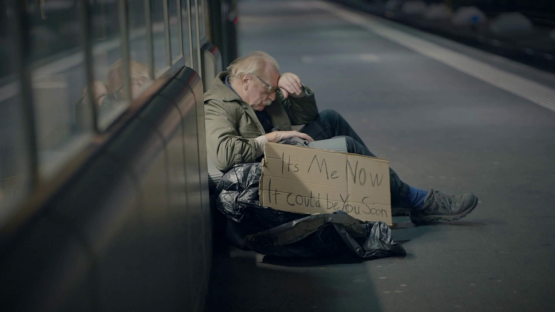 Elderly Homeless Man Suffering From Poverty Stock Footage SBV-348833299 ...