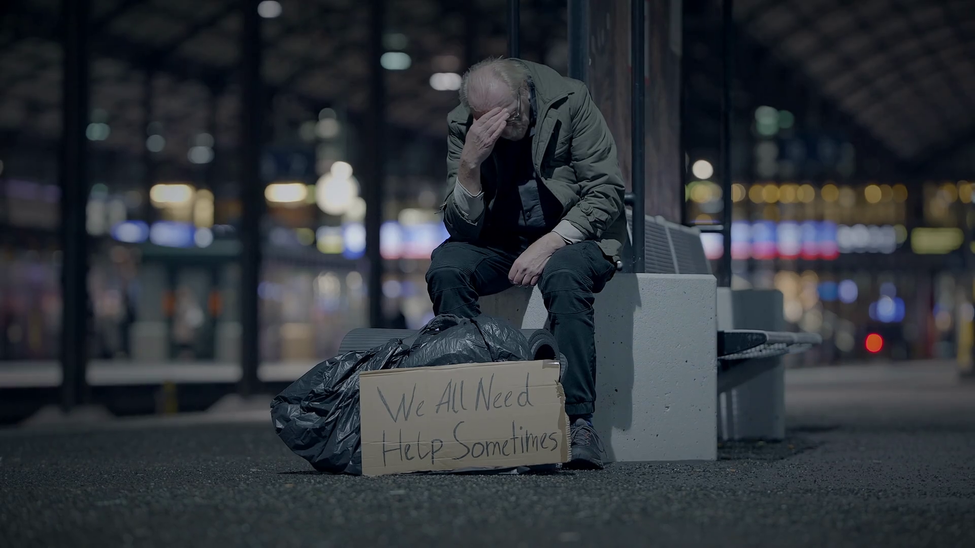 Elderly Homeless Man Suffering From Poverty Stock Footage SBV-348811142 ...