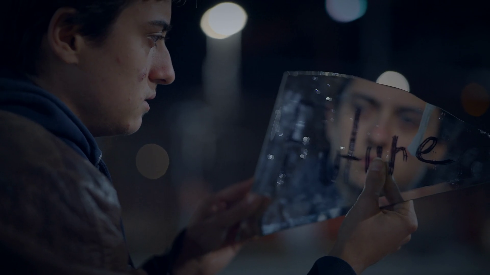 Thoughtful Male Person Looking Into Mirror Stock Footage SBV-348832258 ...