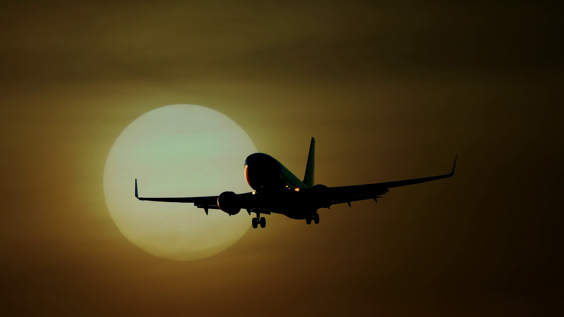 Airline Aircraft Plane Jet Landing at Colorful Sunset Light Sky Stock ...