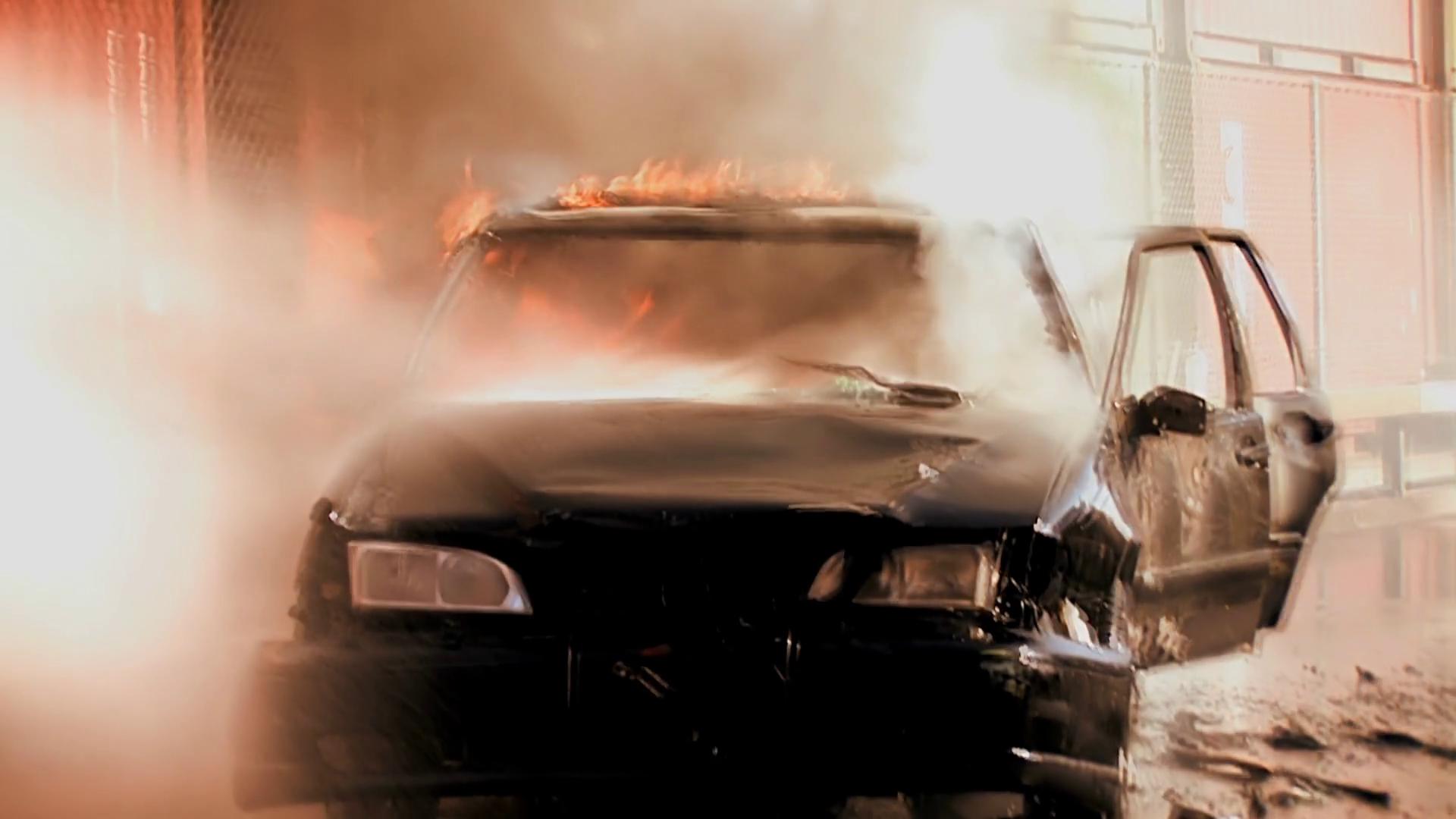 Firefighter Extinguishing Burning Car Stock Footage SBV-347702361 ...