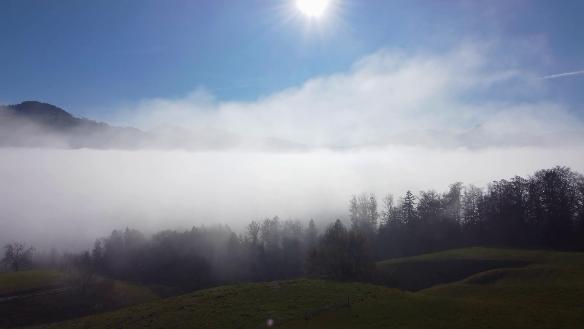 Aerial View Of Valley Covered Fog Nature Stock Footage SBV-347806650 ...