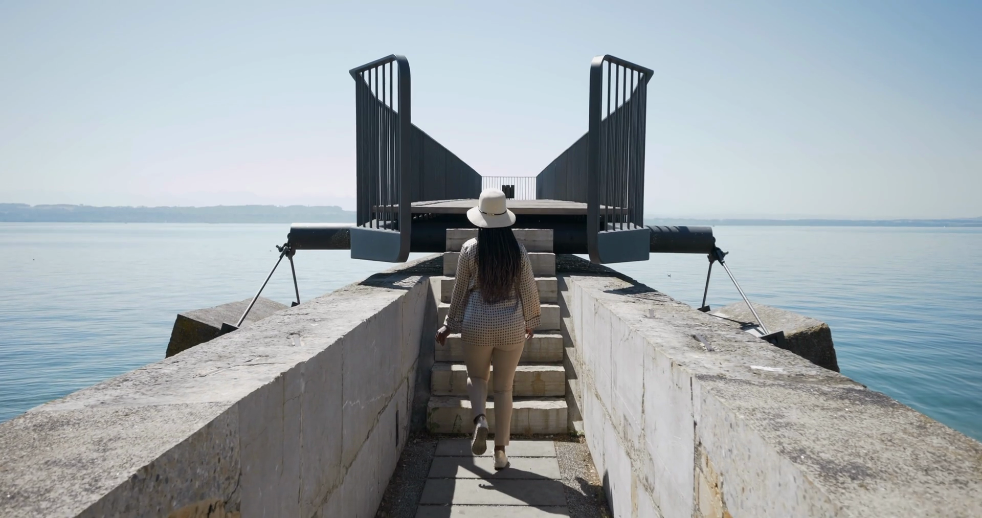 Joyful Woman Strolling On Bridge Road Stock Footage SBV-347662801 ...