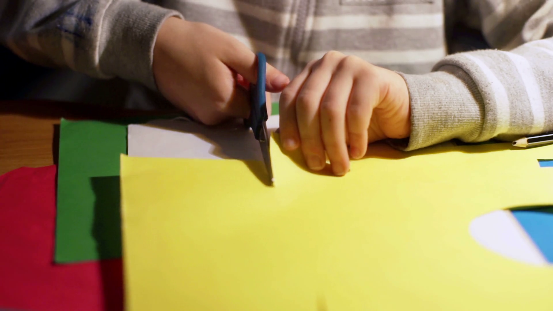 Child Using Scissors To Cut Square Piece Stock Footage SBV-305236727 ...