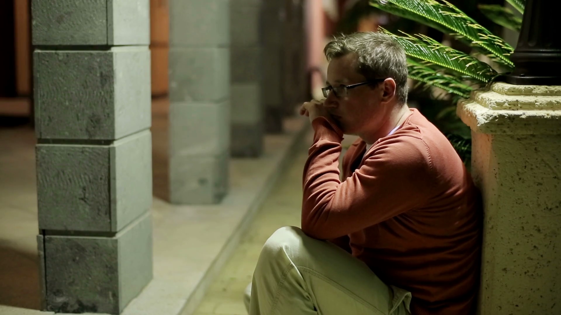 Sad Man Sitting Alone At Night Garden Stock Footage SBV-301331034 ...