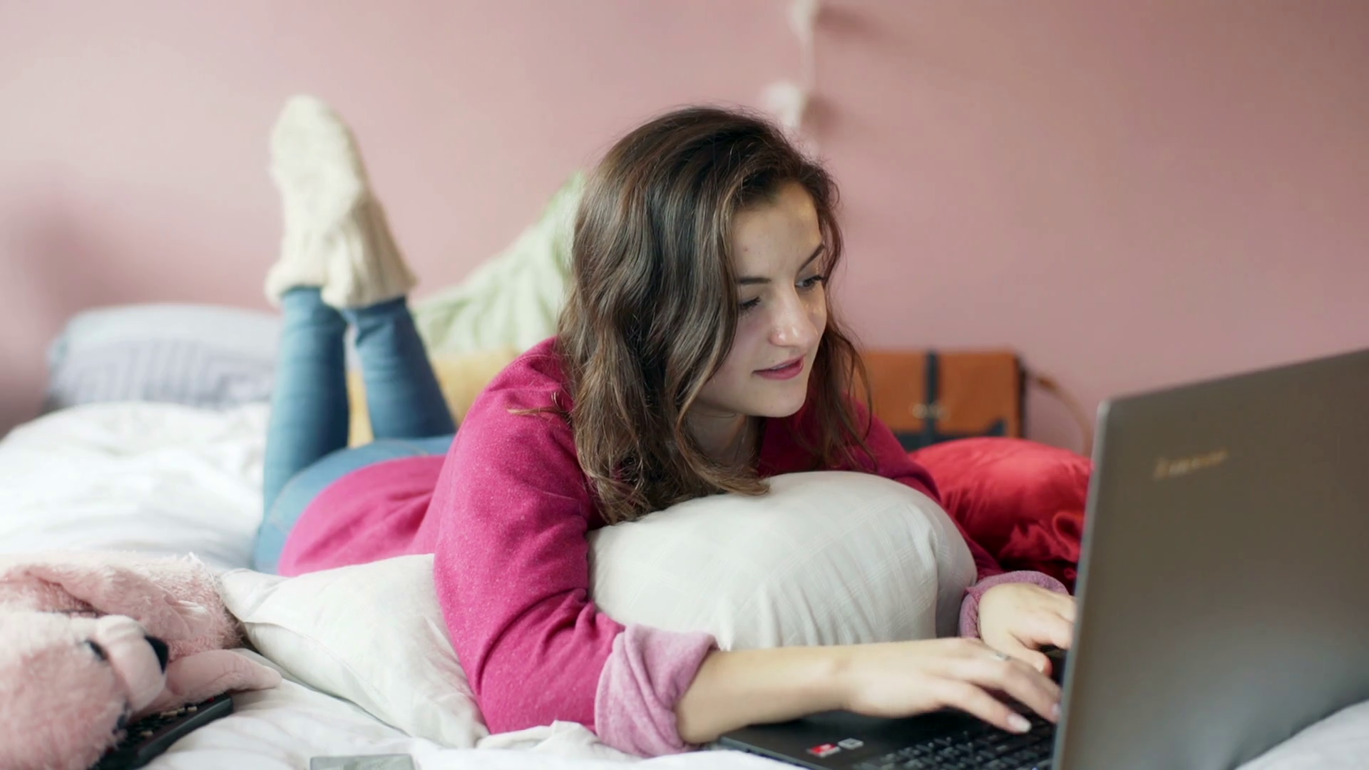 Teenage Girl Typing On Laptop Smiling To Stock Footage SBV-304086367 ...