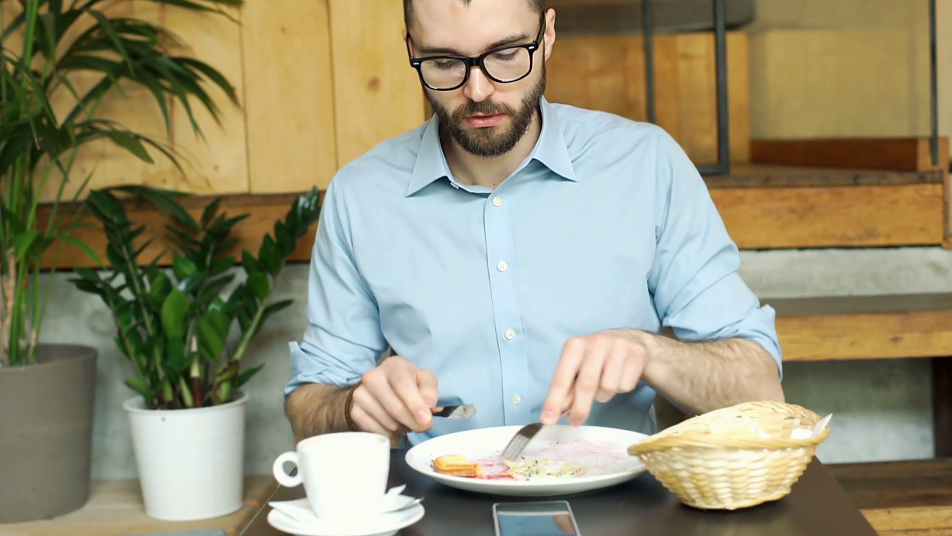 Businessman Looks Unhappy Eating Spoiled Stock Footage SBV-313271011 ...