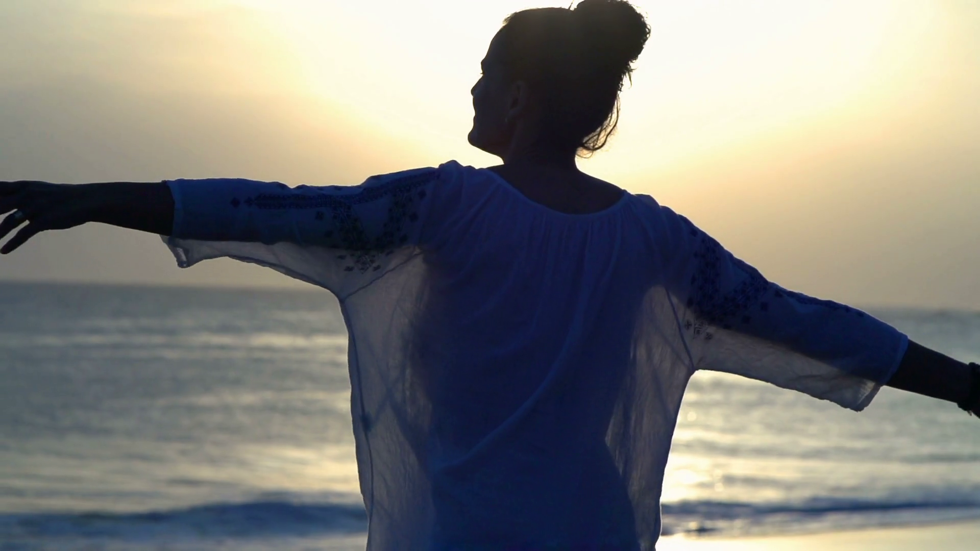 Woman Feels Free Enjoying Beach Steadycam Stock Footage SBV-319059278 ...