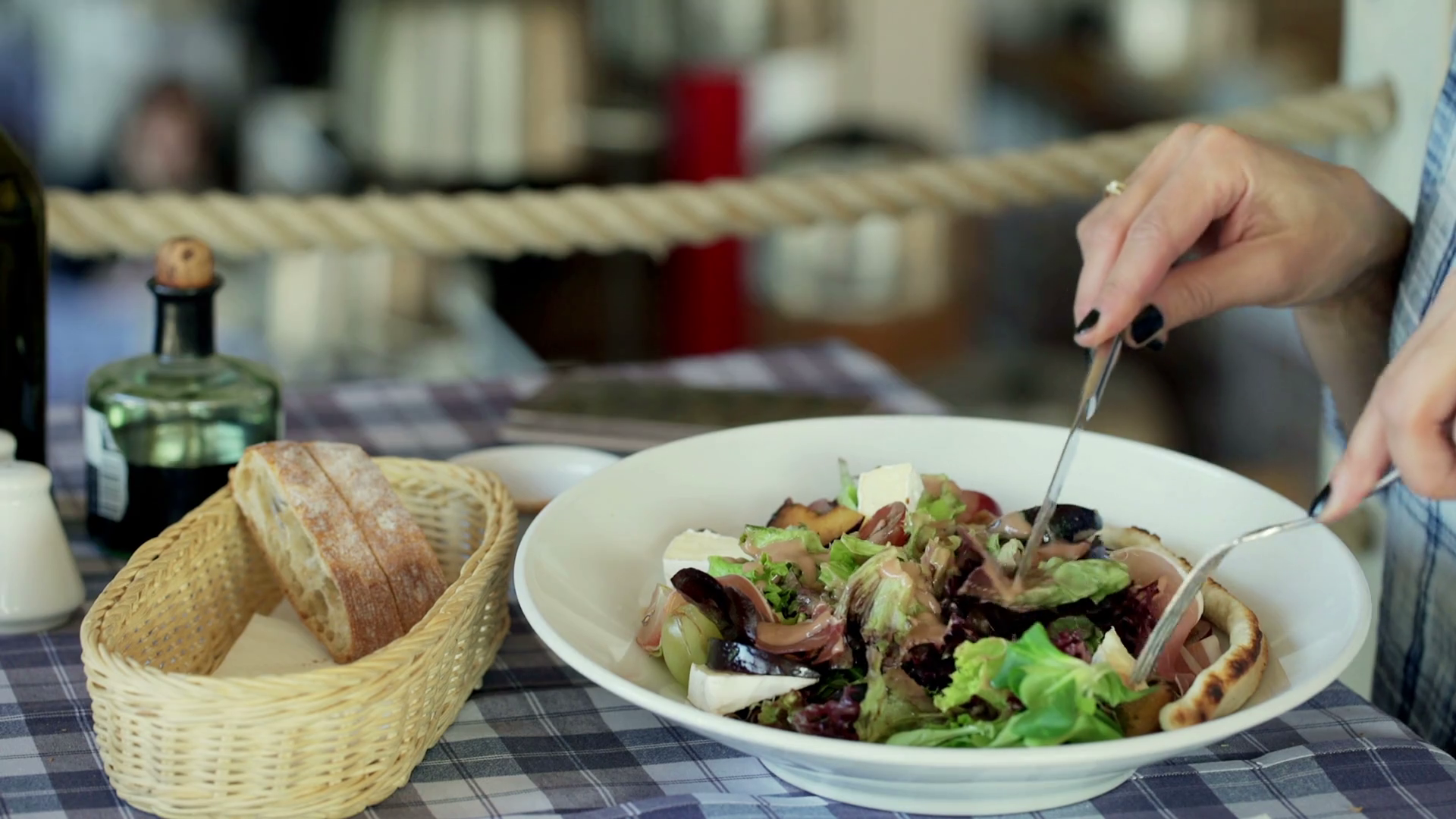 Woman Eating Delicious Food In Restaurant Stock Footage SBV-303991076 ...